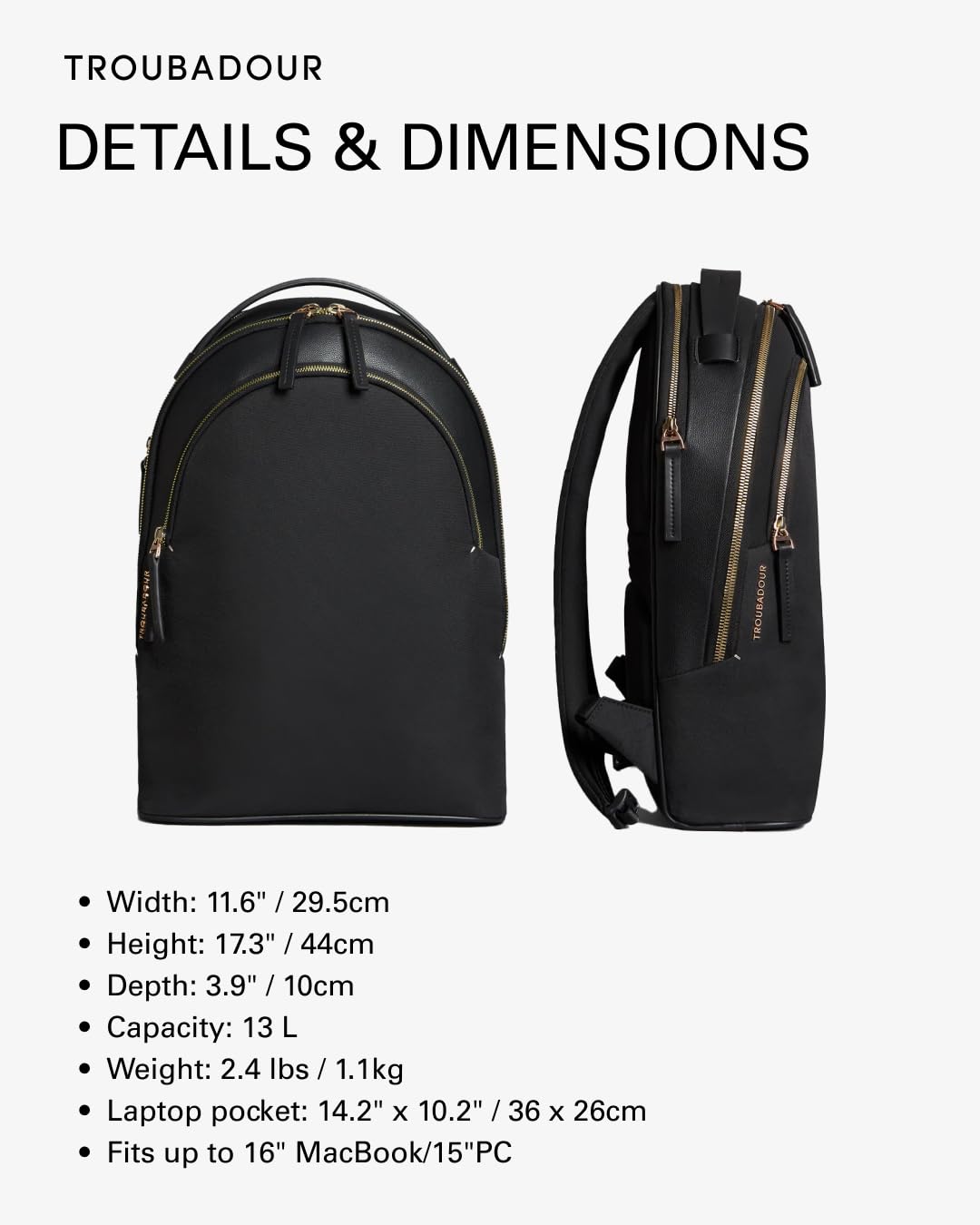 Troubadour Momentum Backpack - Multipurpose Luxury Backpack - Made from Lightweight, Waterproof, Vegan Materials - Spacious Organization - Perfect for Travel, Business, School, the Gym, or On-The-Go