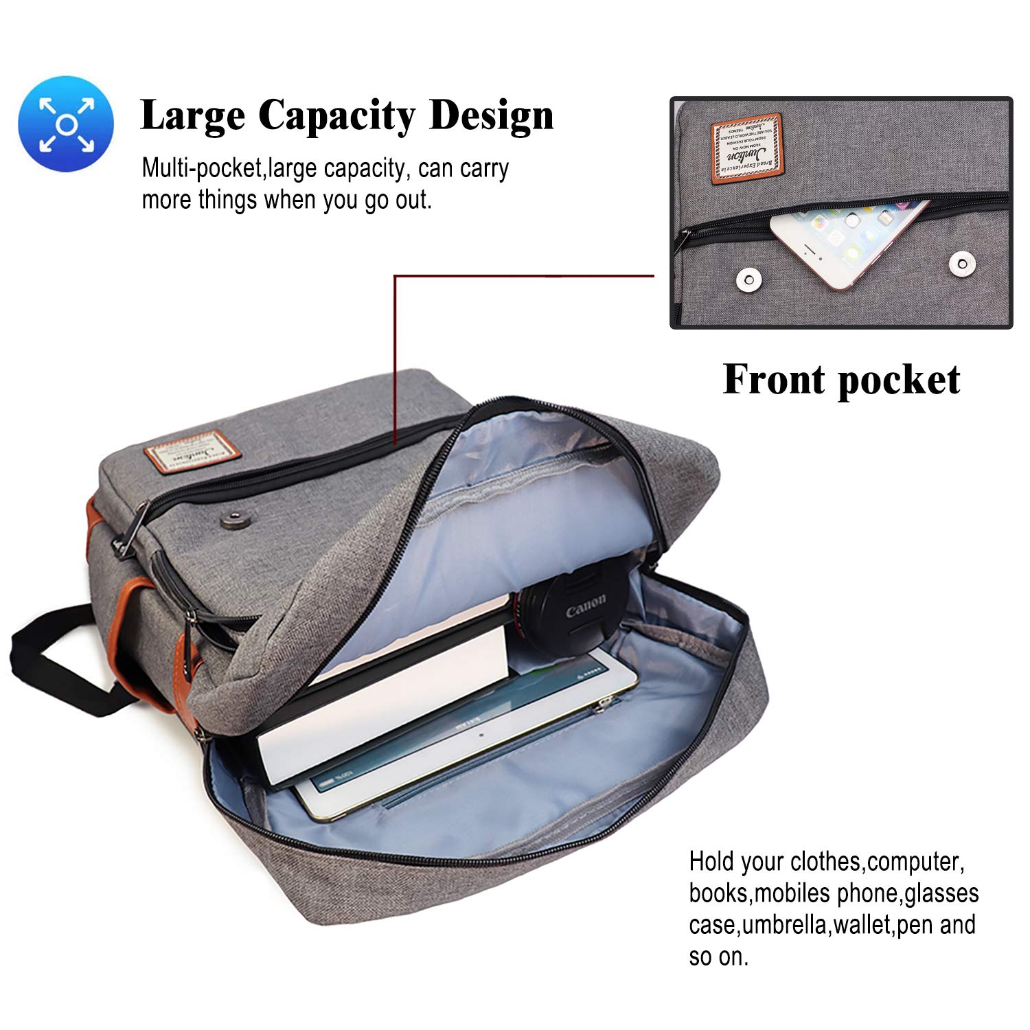 Junlion Vintage Laptop Backpack Gift for Women Men, School College Slim Backpack Fits 15.6 inch Macbook Black