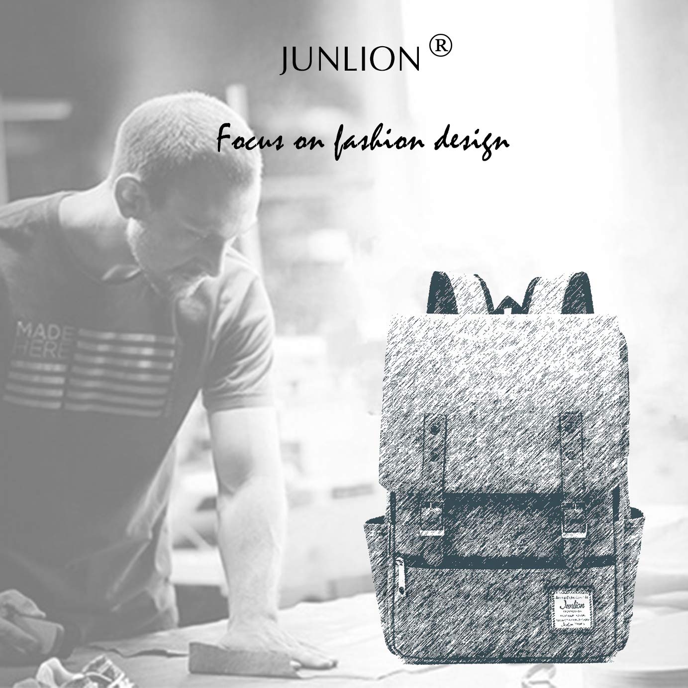 Junlion Vintage Laptop Backpack Gift for Women Men, School College Slim Backpack Fits 15.6 inch Macbook Black