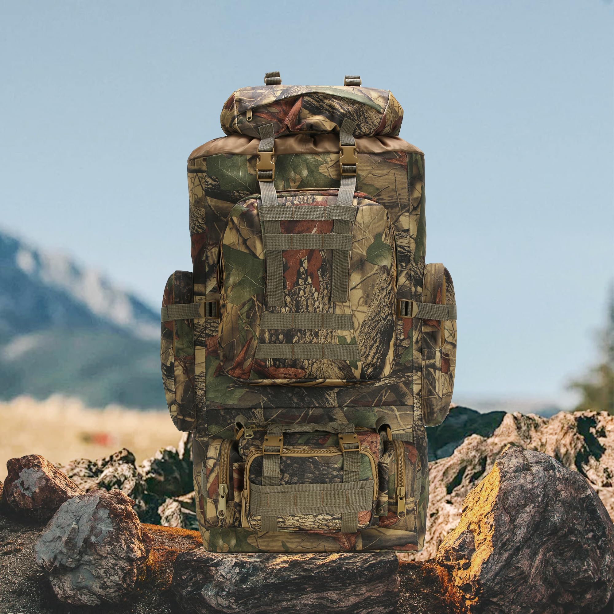 King'sGuard 100L Camping Hiking Backpack Molle Rucksack Military Camping Backpacking Daypack (MapleLeaf)