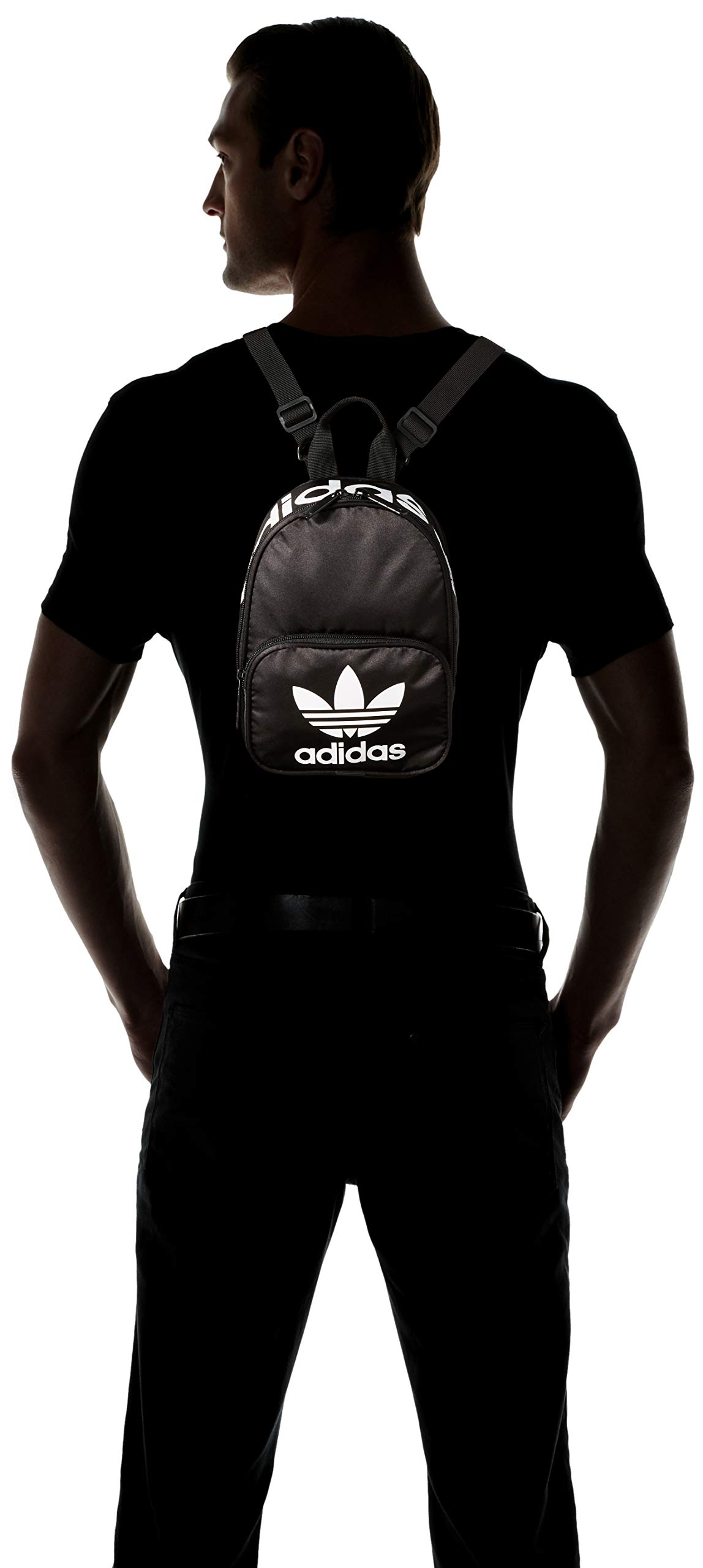adidas Originals Women's Santiago 2 Mini Backpack, Black Satin/White, One Size