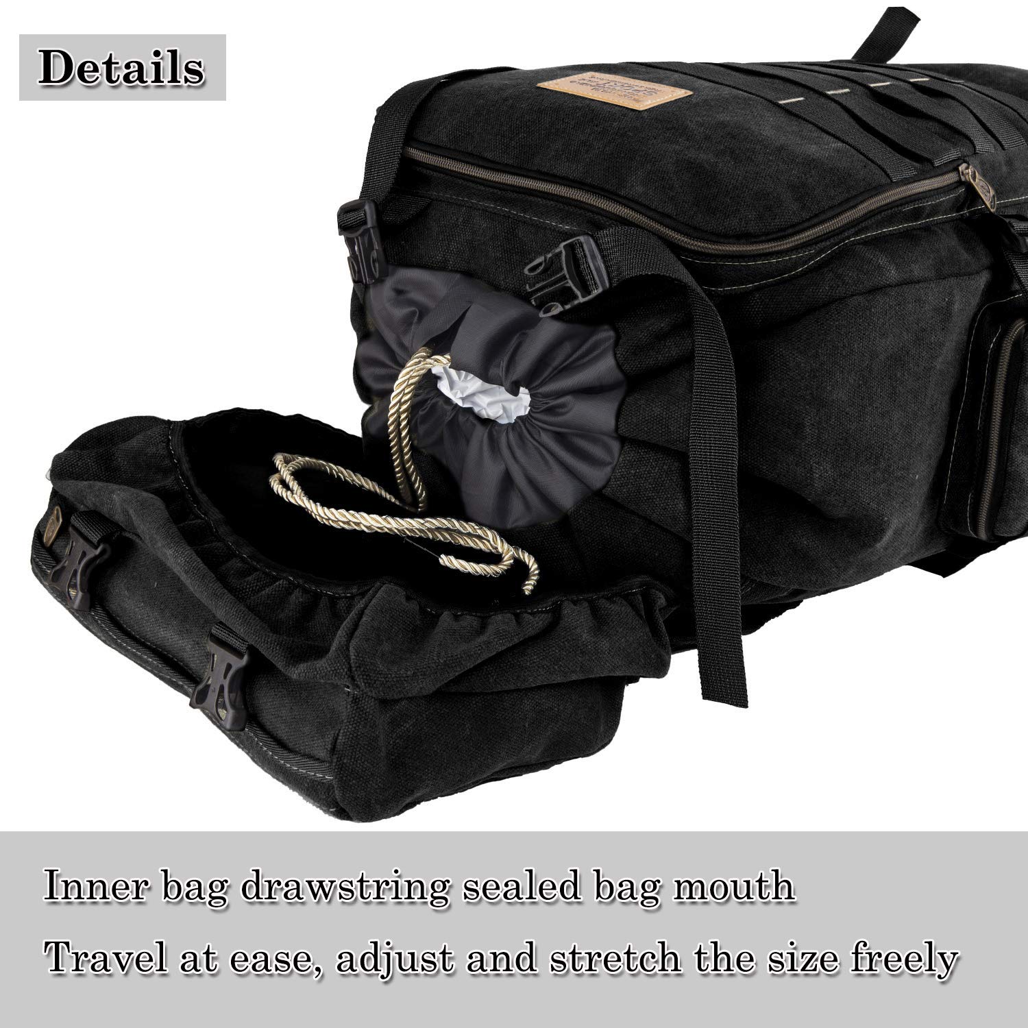 Tactical Hiking Backpack, Travel Daypacks 70 Liters Waterproof Mountain Sports Bags with Dust Cover (Black, 70L)