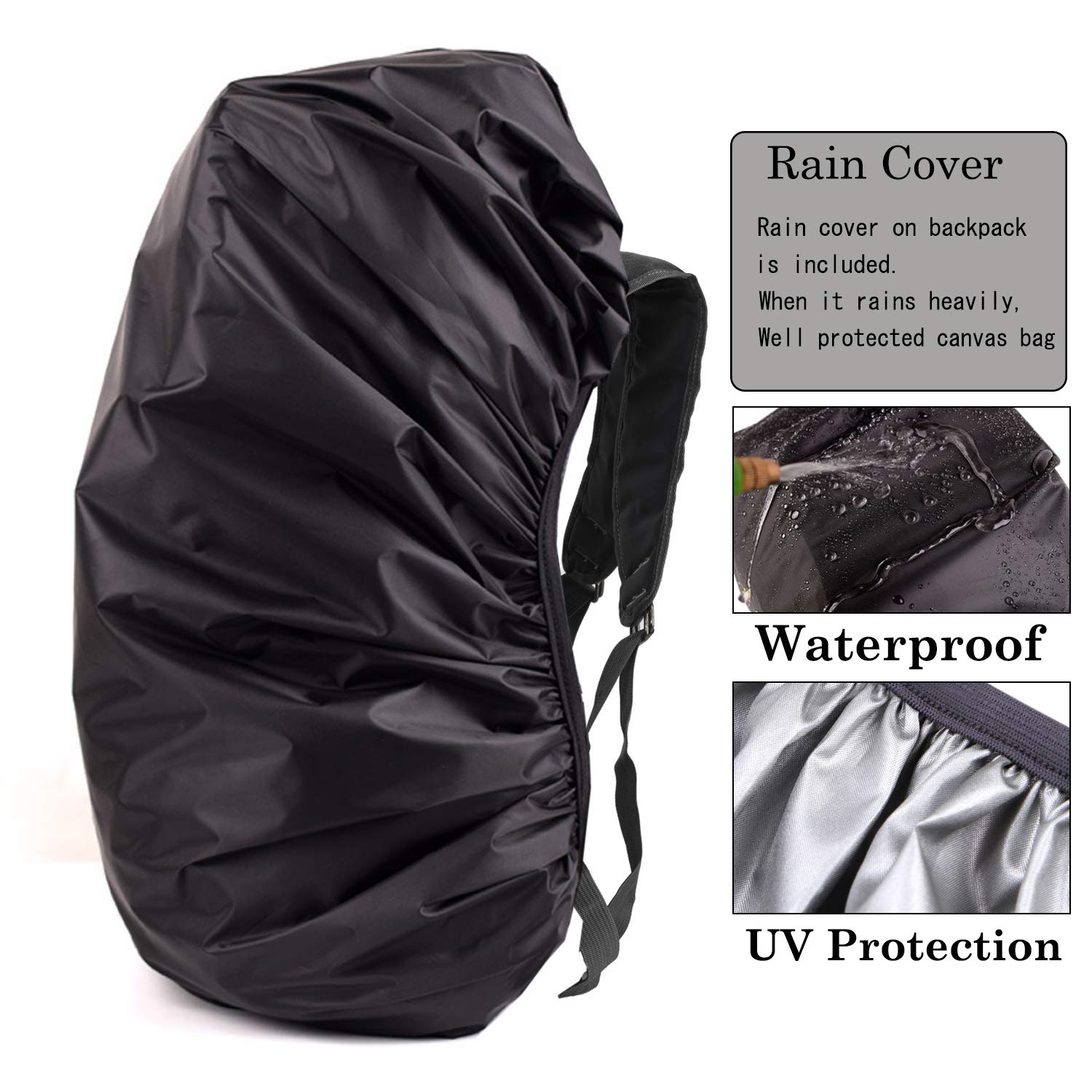 Tactical Hiking Backpack, Travel Daypacks 70 Liters Waterproof Mountain Sports Bags with Dust Cover (Black, 70L)