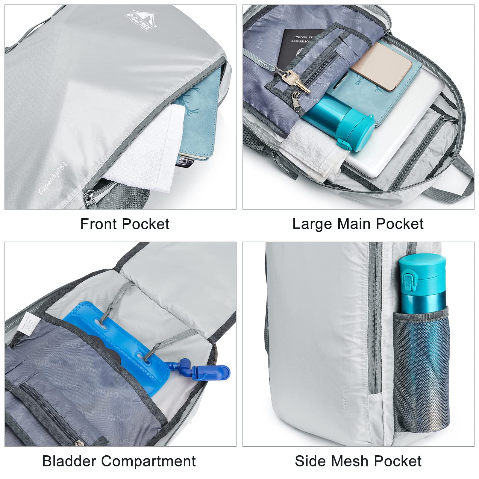 G4Free 16L Lightweight Hiking Daypack Packable Small Backpack Water Resistant Shoulder Bag for Travel Outdoor Men Women