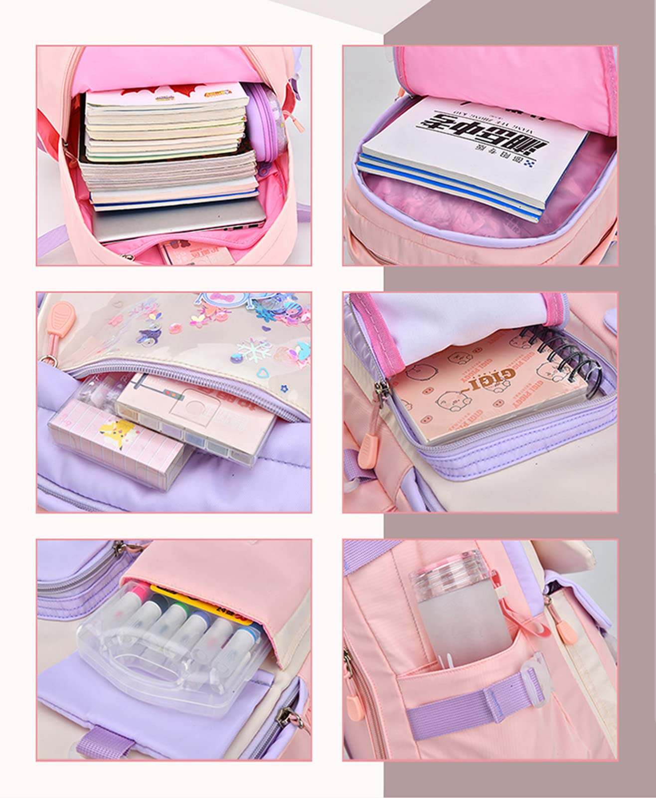 Cute Backpack Kawaii Waterproof Laptop Backpack Purple Medium