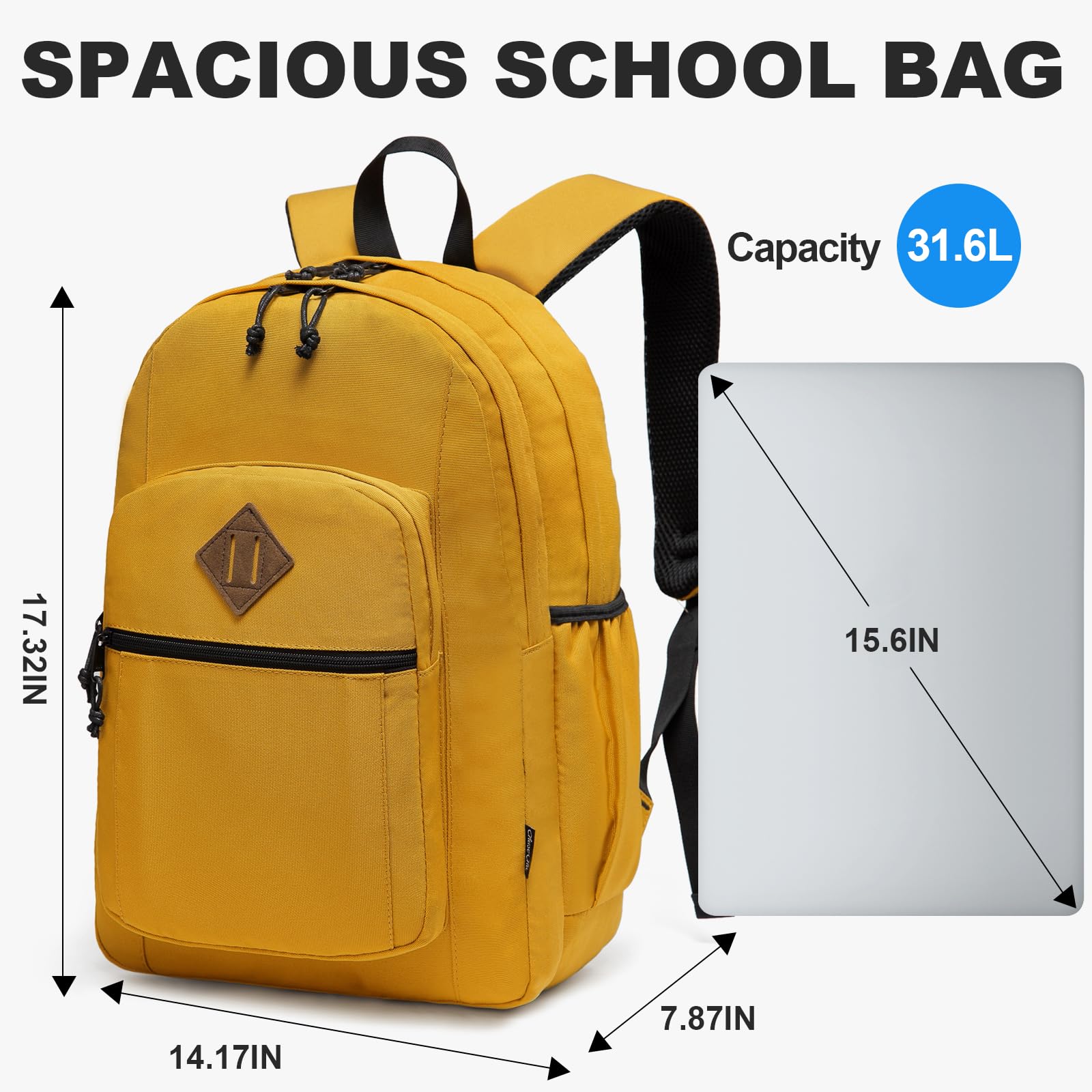 Backpack for Men and Women,ChaseChic WaterResistant Lightweight School Backpacks 15-in Laptop College Travel Bookbags,Yellow