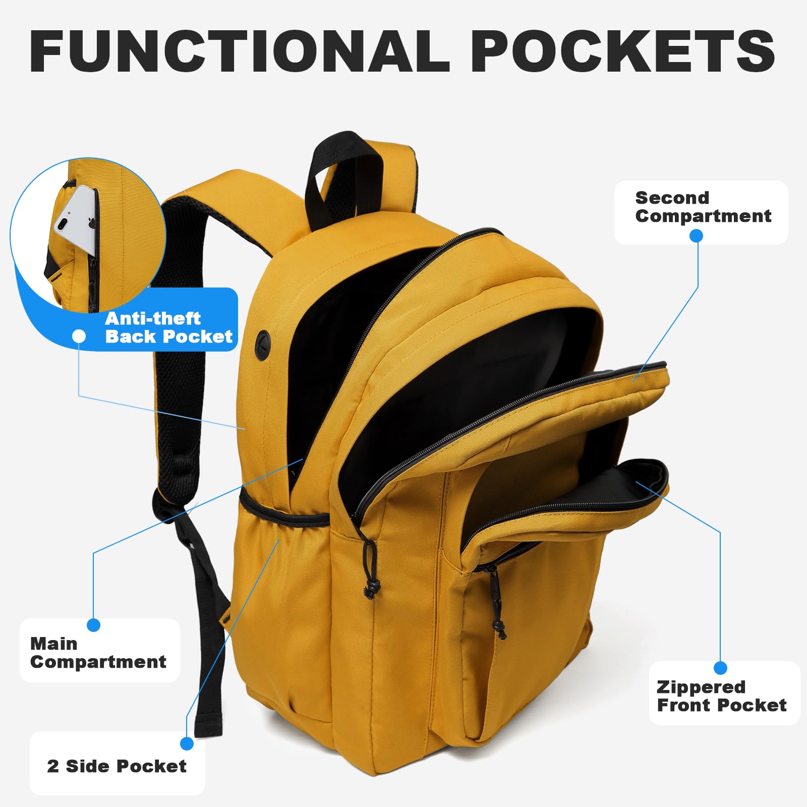 Backpack for Men and Women,ChaseChic WaterResistant Lightweight School Backpacks 15-in Laptop College Travel Bookbags,Yellow