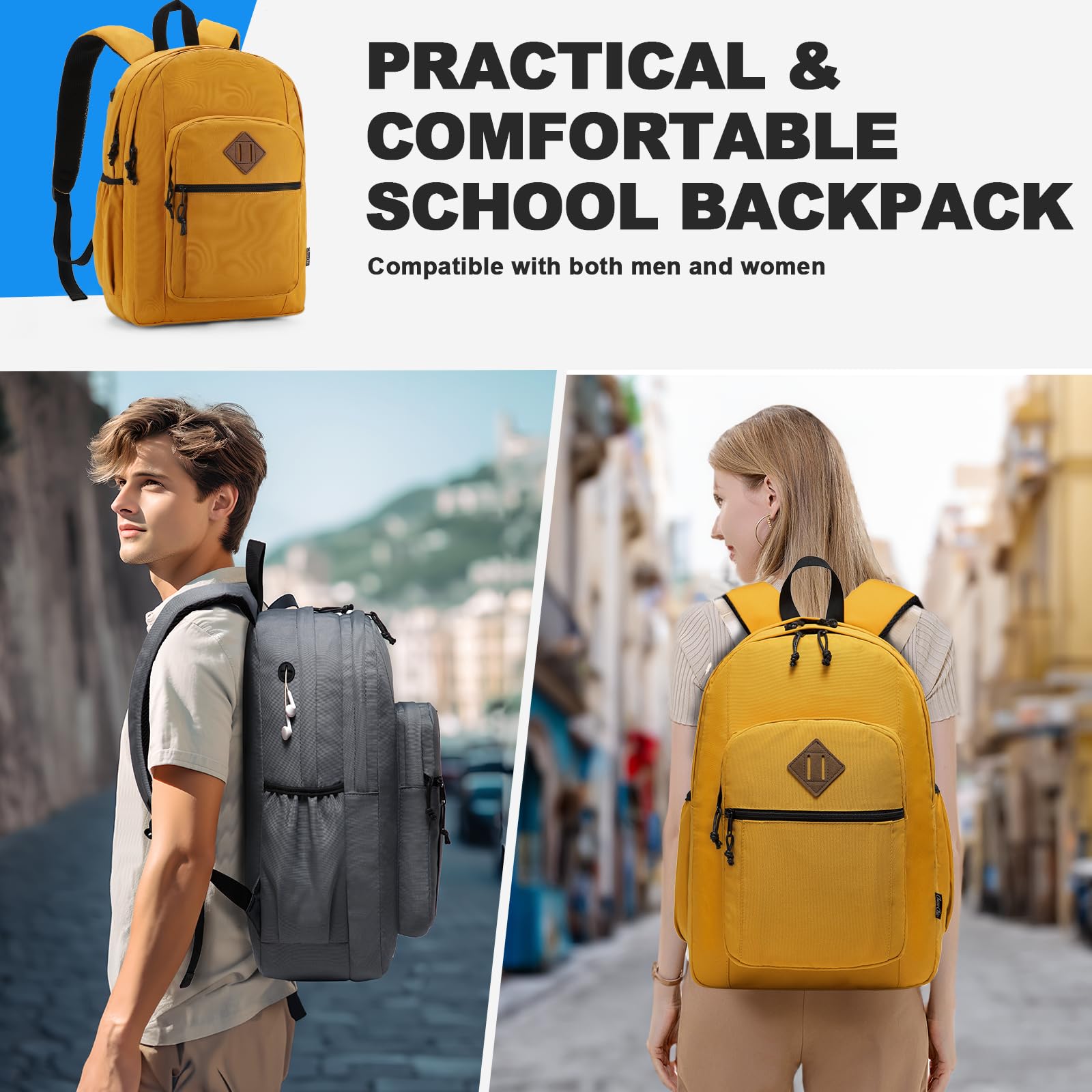 Backpack for Men and Women,ChaseChic WaterResistant Lightweight School Backpacks 15-in Laptop College Travel Bookbags,Yellow