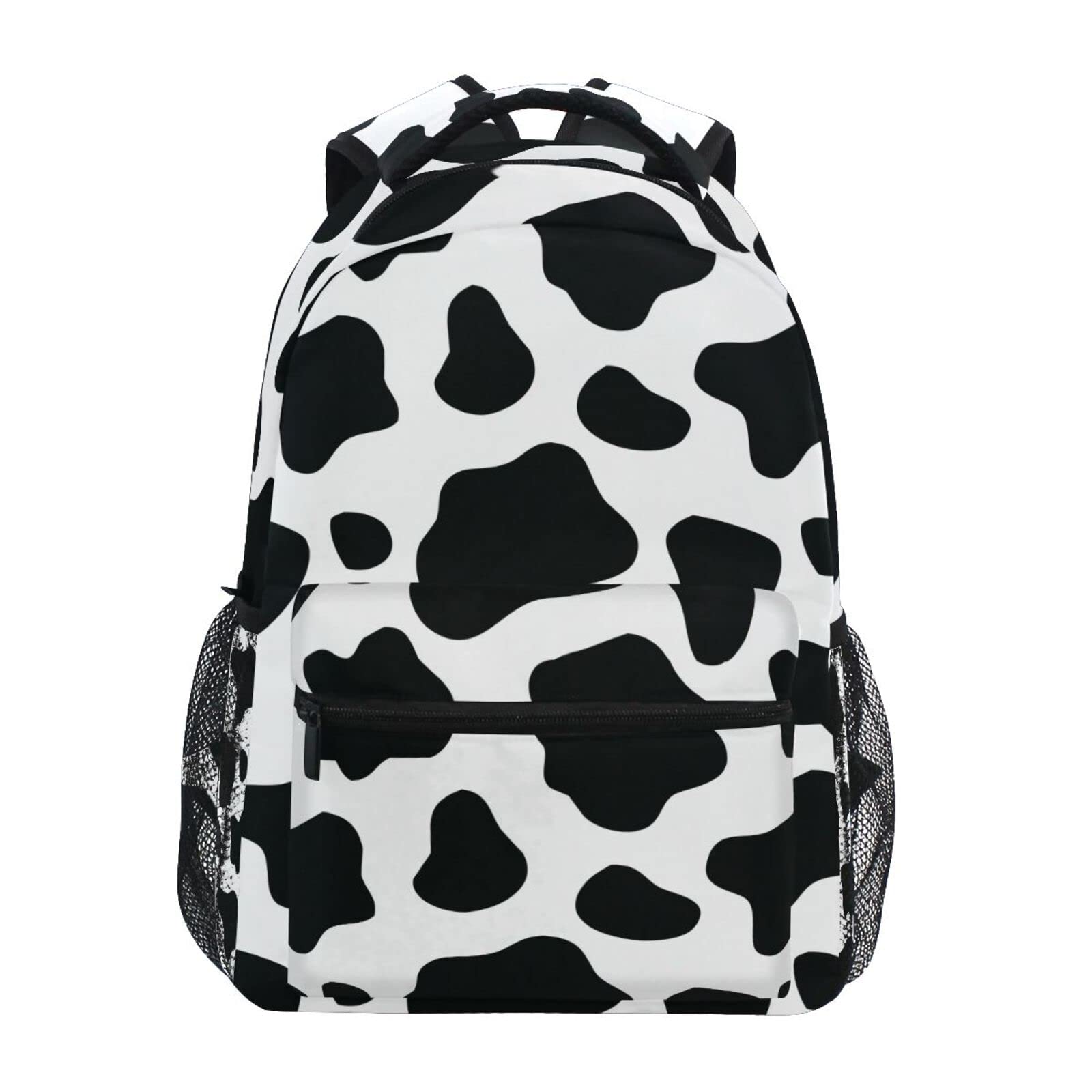 Krafig Black and White Cow Print Boys Girls Kids School Backpacks Bookbag, Elementary School Bag Travel Backpack Daypack