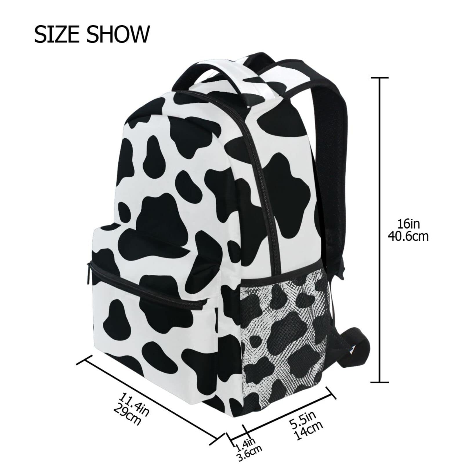 Krafig Black and White Cow Print Boys Girls Kids School Backpacks Bookbag, Elementary School Bag Travel Backpack Daypack