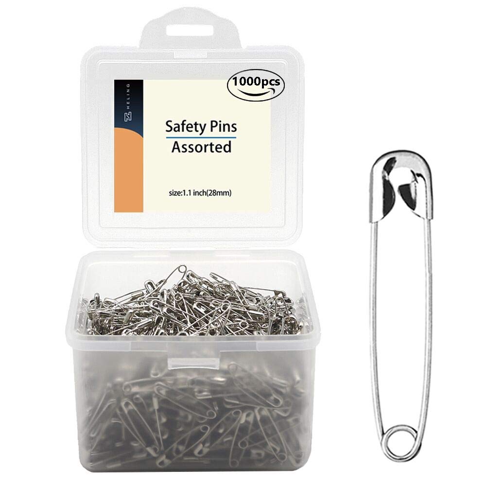 1000Pieces -Safety Pins, 1.1 inch Safety Pins Bulk Metal Silver Sewing Pins Clothing Clips Tool 28mm/ 1.1 inch Decorative Safety pins, Sewing Accessories Kit for Baby Clothing Jewelry Makin (1.1 inch)