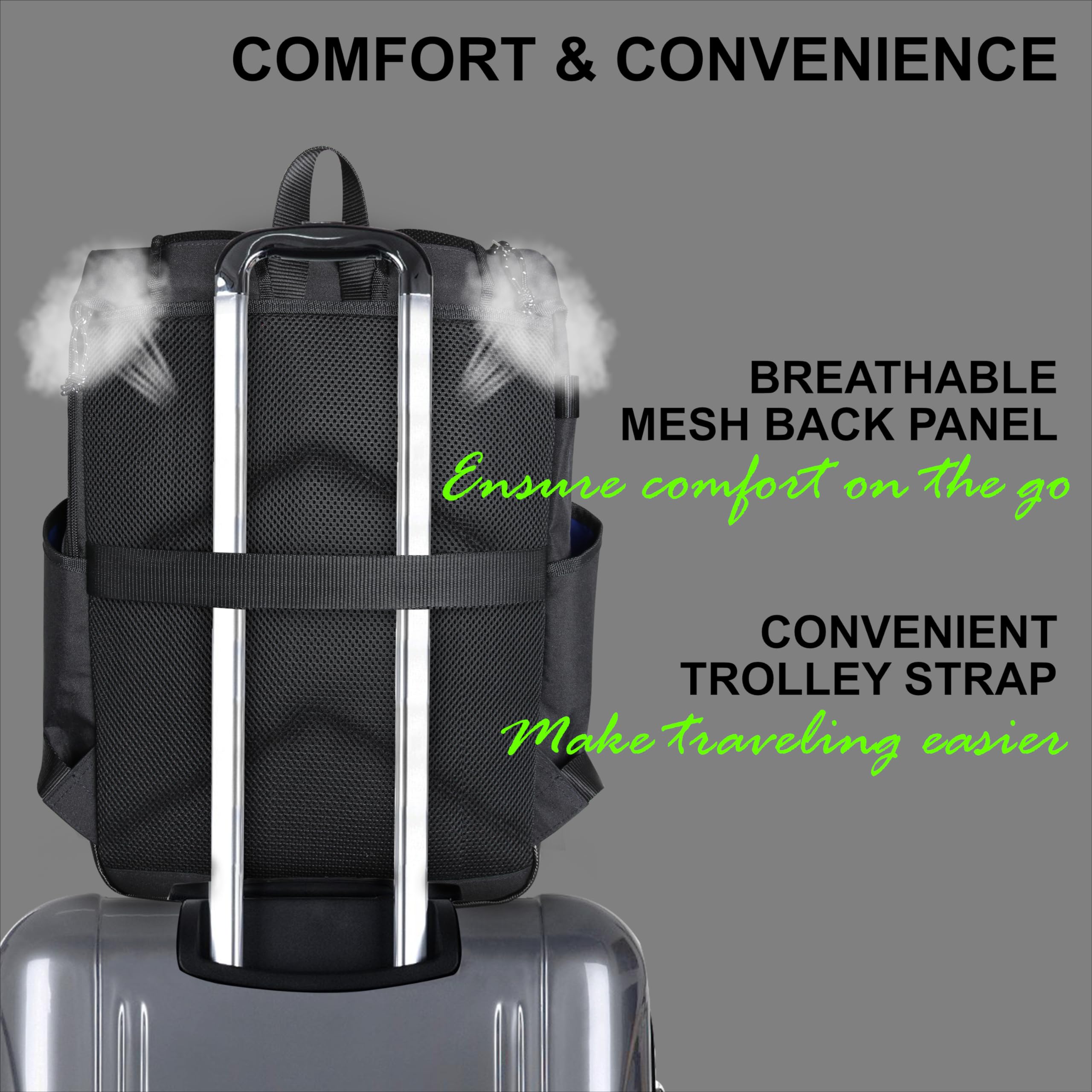 Rangeland Drawstring Flap Backpack Rucksack Lightweight Travel Laptop Backpack Carry-on Daypack 17L School Commute Gym Sport, All Black