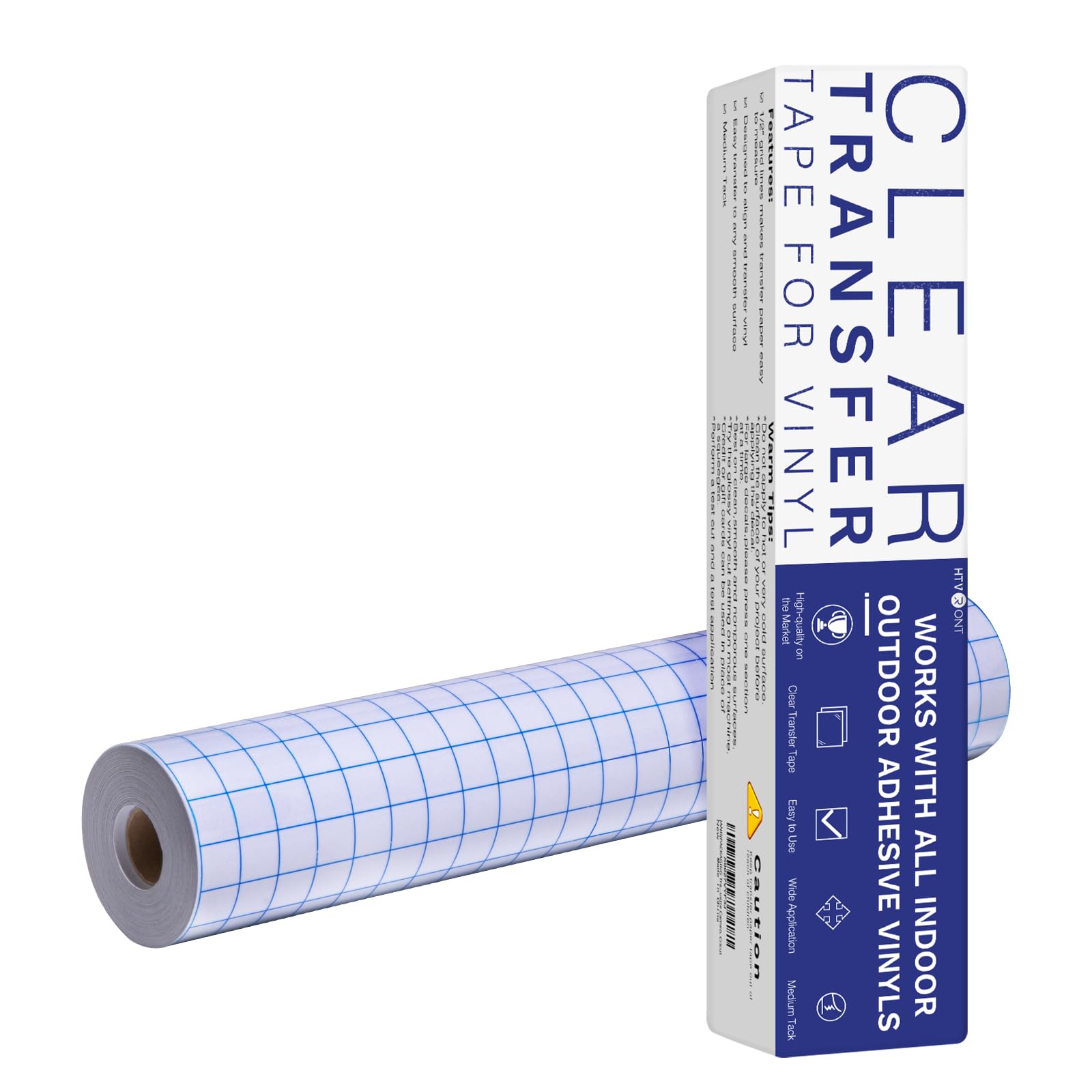 JANDJPACKAGING Transfer Tape for Vinyl - 12” x 50 FT w/Blue Alignment Grid for Adhesive Vinyl - Medium Tack Vinyl Transfer Tape for Silhouette Cameo