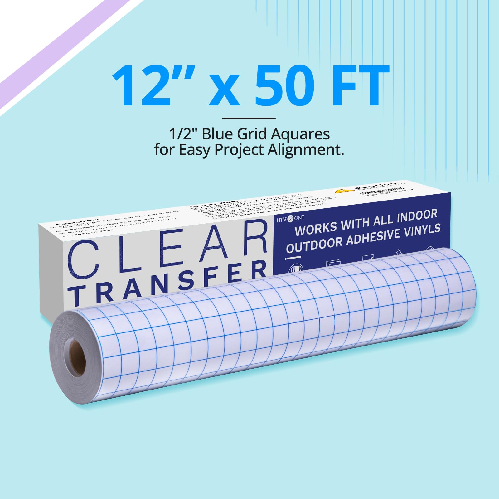 JANDJPACKAGING Transfer Tape for Vinyl - 12β x 50 FT w/Blue Alignment Grid for Adhesive Vinyl - Medium Tack Vinyl Transfer Tape for Silhouette Cameo