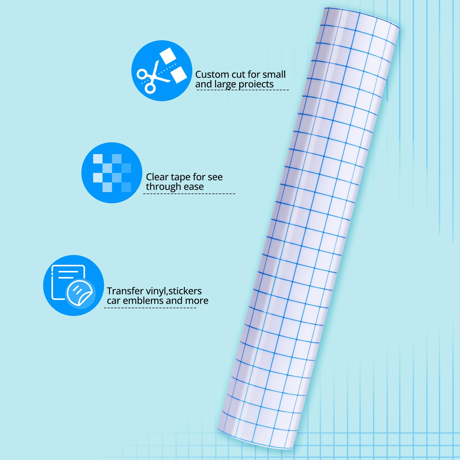 JANDJPACKAGING Transfer Tape for Vinyl - 12β x 50 FT w/Blue Alignment Grid for Adhesive Vinyl - Medium Tack Vinyl Transfer Tape for Silhouette Cameo