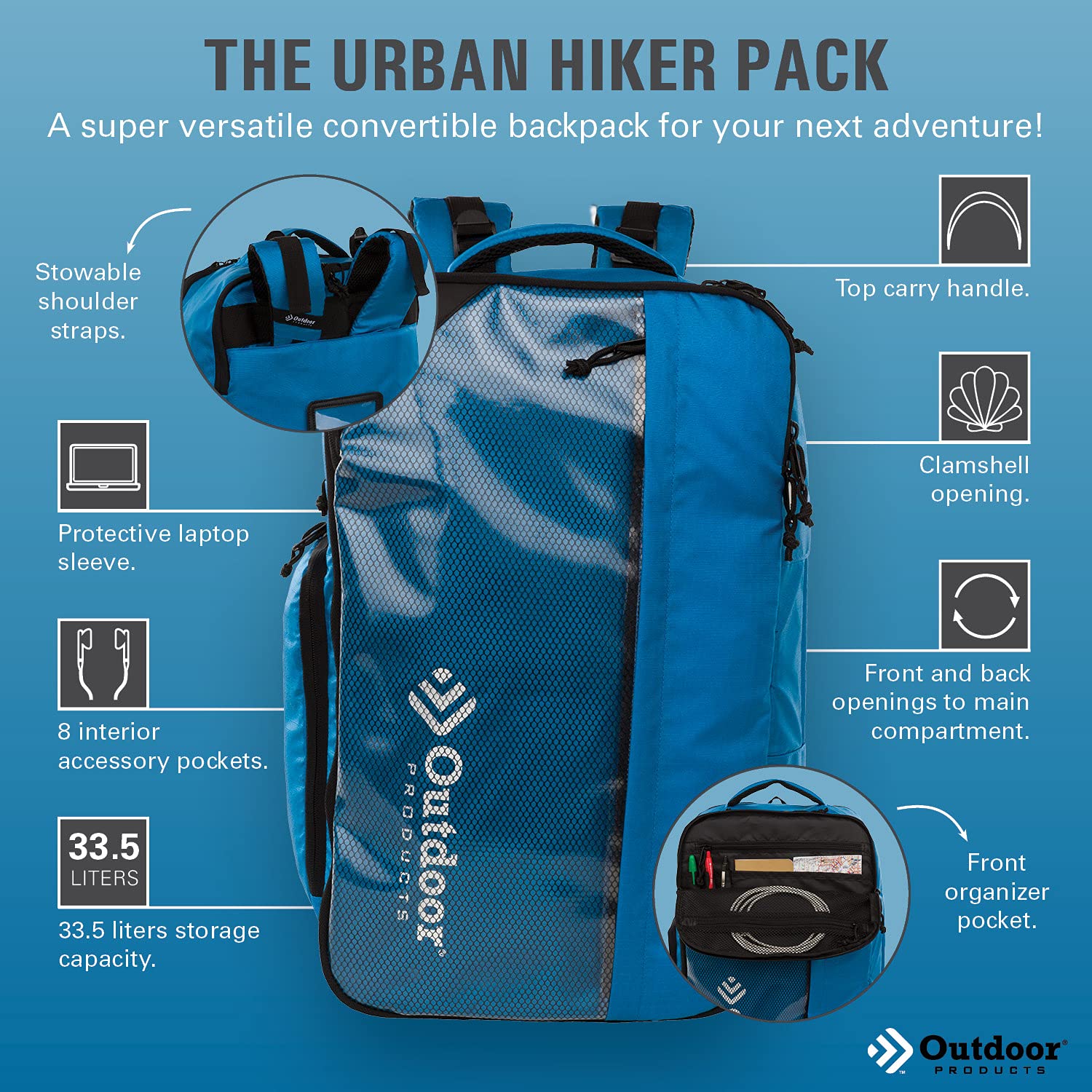 Outdoor Products Urban Hiker Pack, Directoire Blue, 33.5 Liters