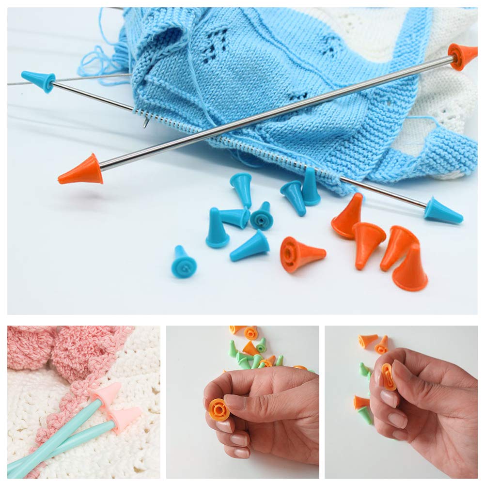 20 PCS Knitting Needles Point Protectors/Stoppers with Plastic Box, Include 10 Small & 10 Large, Knit Needle Tip Covers for Beginners Knitting Craft DIY