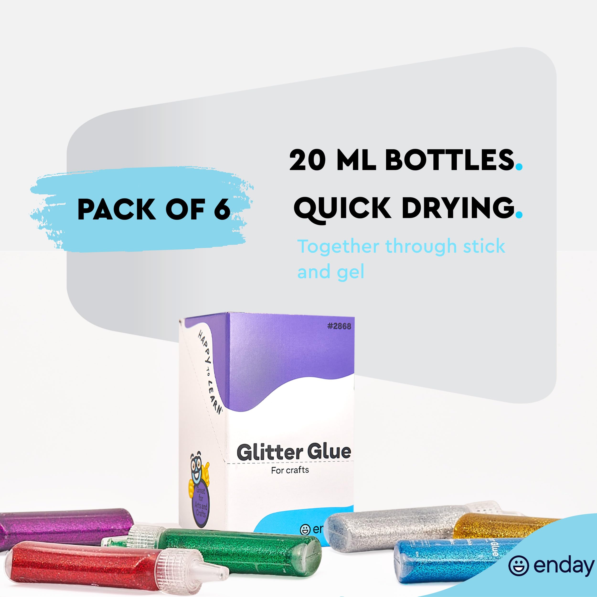 Glitter Glue for Crafts in Bright Classic Colors: Gold, Silver, Red, Green, Blue & Purple Used for Gluing, Drawing, Writing, Outlining (6 Pack)