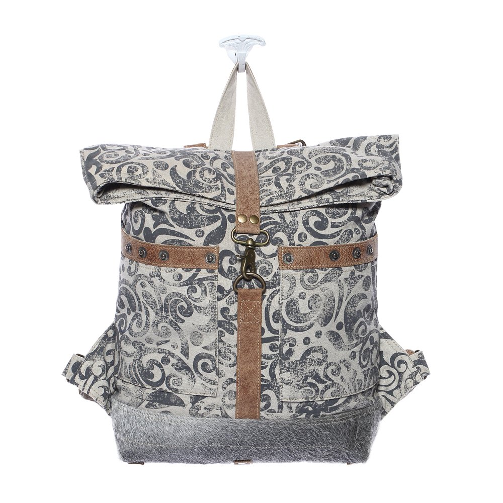 Myra Bag Floral Cowhide & Upcycled Canvas Backpack S-1161