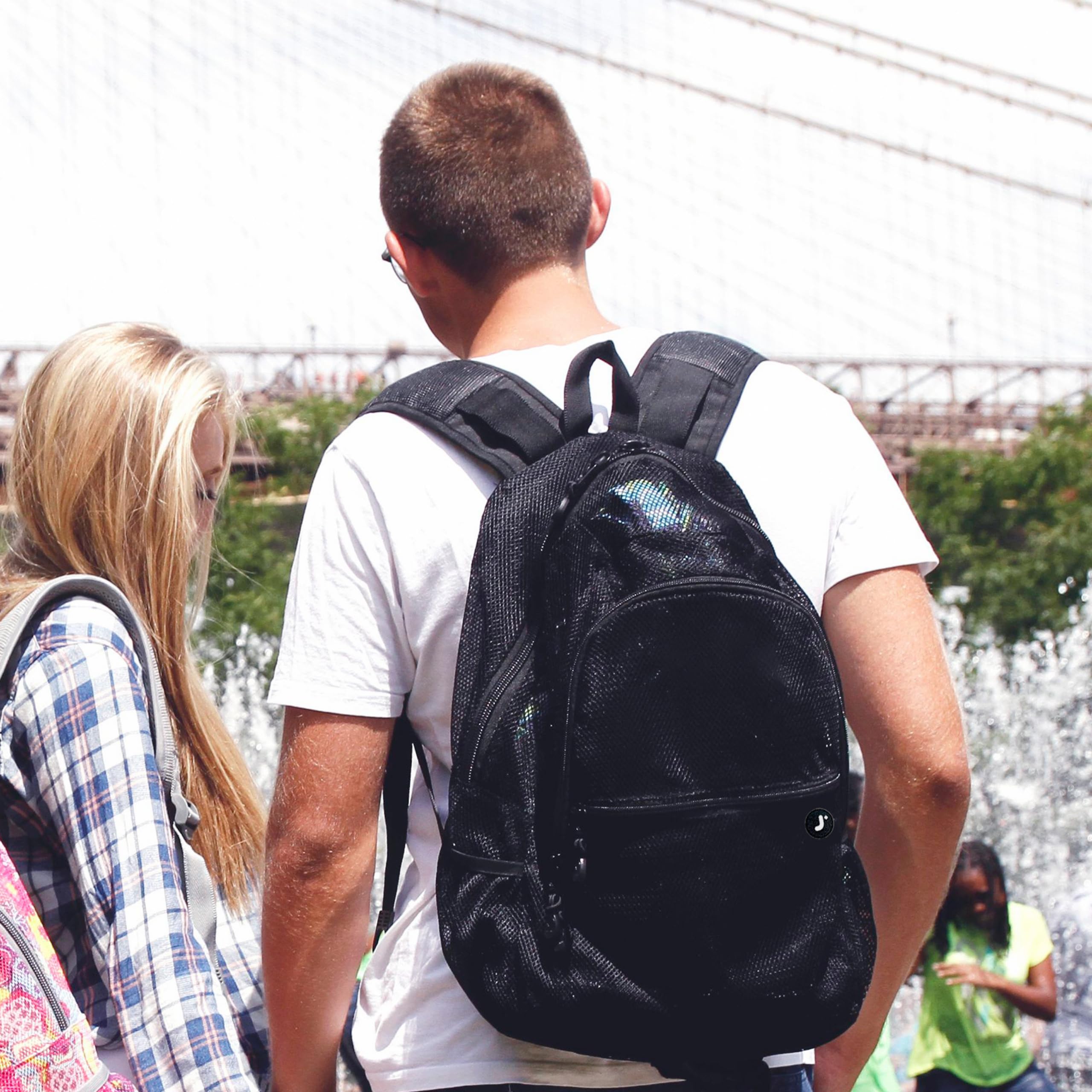 J World New York Mesh Backpack for Adults. Transparent See-Through Book-Bag for School, Beach, Swim, Gym, Checkers, 18 X 13.5 X 8.5 (H X W X D)