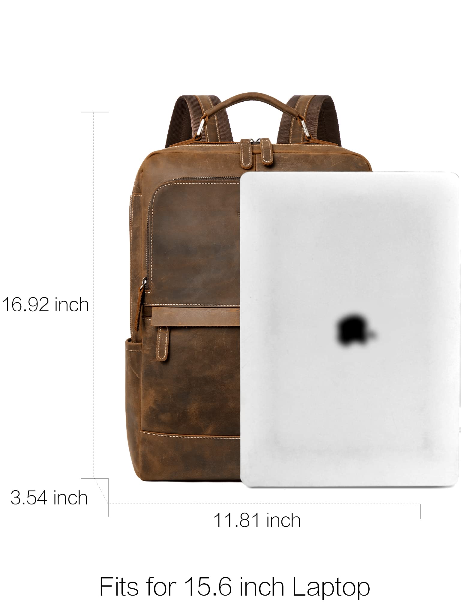 BOSTANTEN Leather Backpack for Men, 15.6 inch Laptop Backpack Large Capacity Business Travel Bag Vintage Shoulder Daypacks