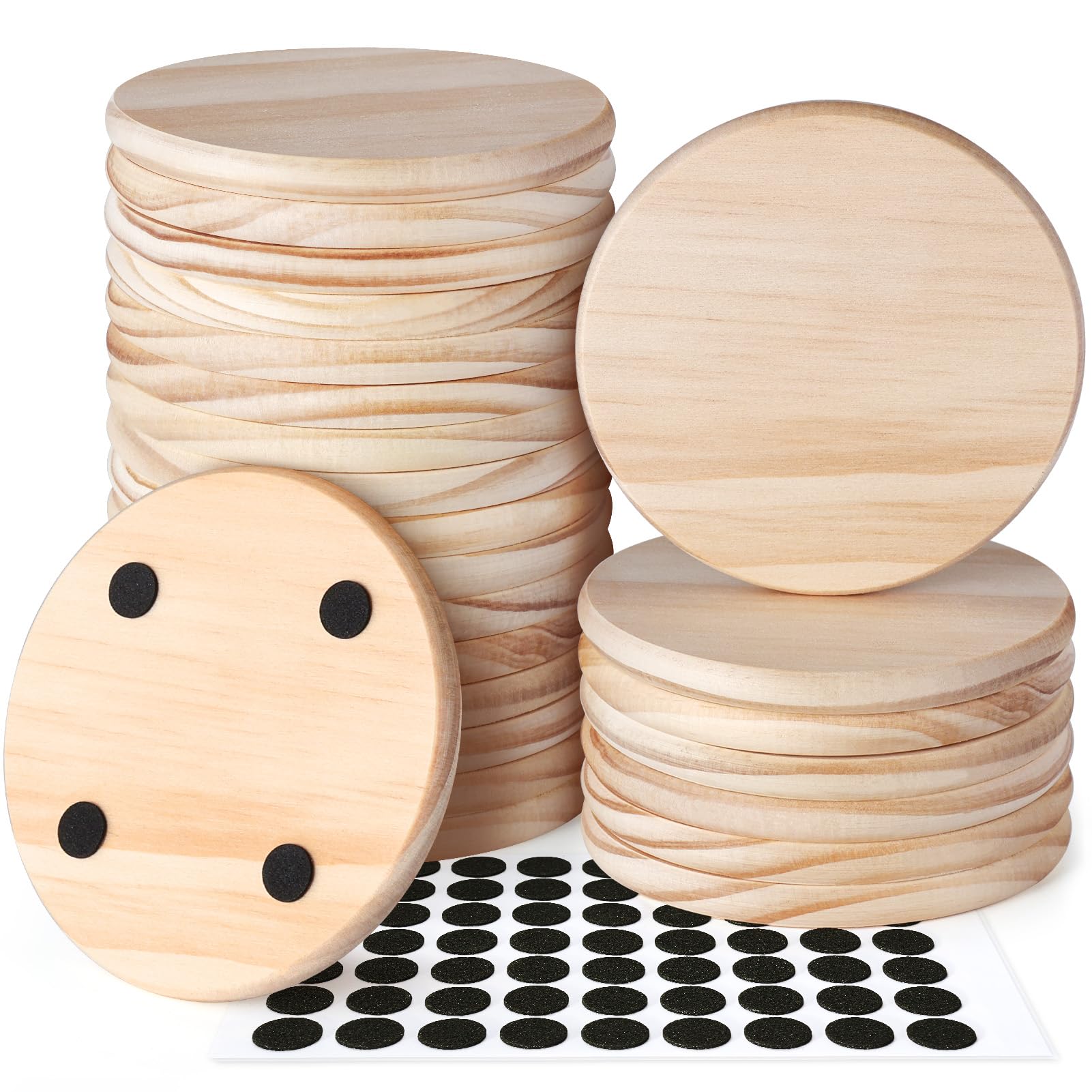 24 Pack Unfinished Wood Coasters, GOH DODD 4" Wood Slices for Nature Crafts & Wedding Decoration, Blank Coasters Wood Kit for DIY Architectural Models Drawing Painting Wood Engraving, Round