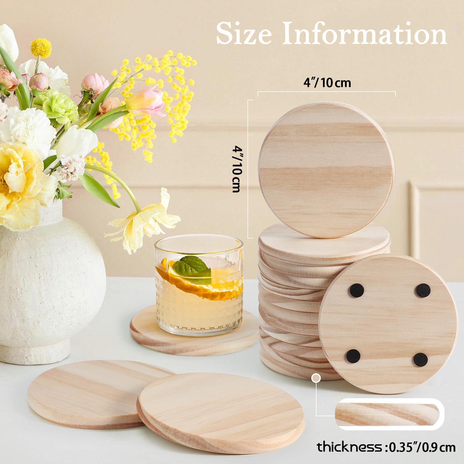 24 Pack Unfinished Wood Coasters, GOH DODD 4" Wood Slices for Nature Crafts & Wedding Decoration, Blank Coasters Wood Kit for DIY Architectural Models Drawing Painting Wood Engraving, Round