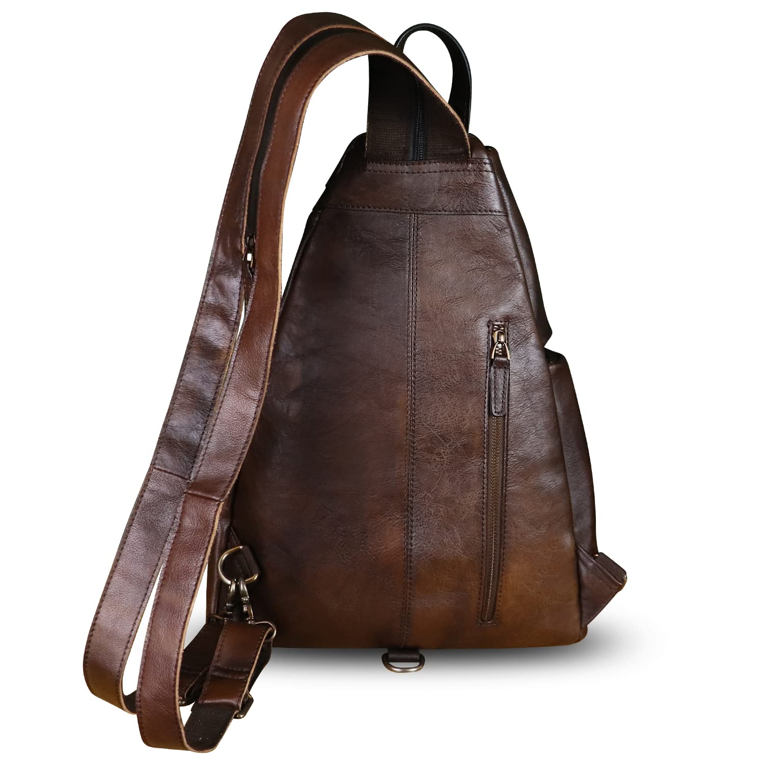 Genuine Leather Sling Bag Crossbody Casual Hiking Daypack Vintage Handmade Chest Bag Shoulder Backpack Motorcycle Pack Rucksack (Coffee)