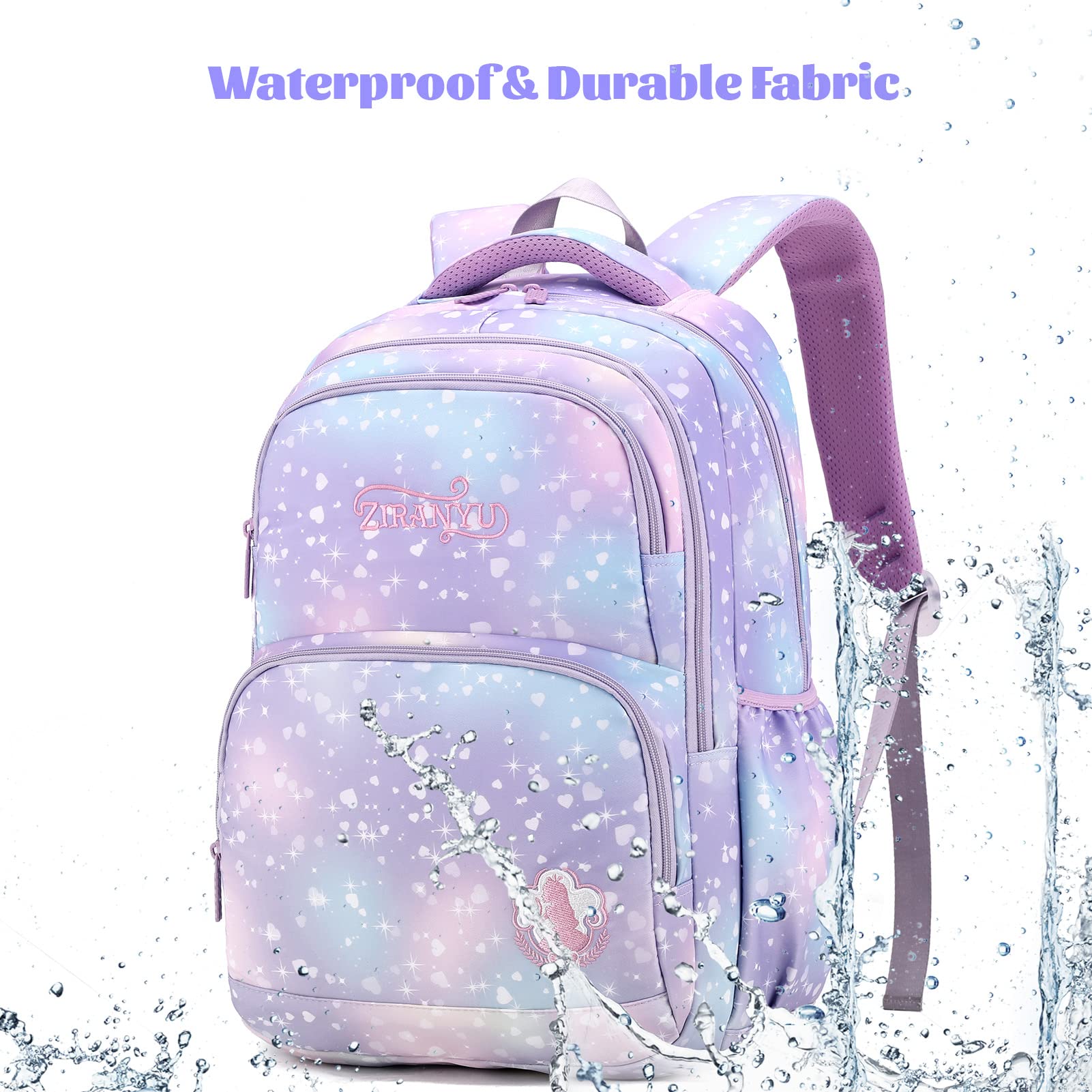 DNSHAN New 3PCS Girls Backpacks Elementary,Primary School Kids Girls Backpack with Lunch Box Pencil Box, 3 in 1 Lightweight Shoulder Bag,Purple