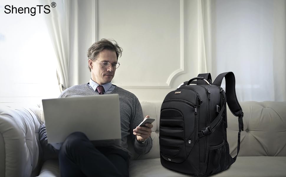 55L Travel Backpack with USB Charging Port TSA Friendly for Large Gaming Laptop 19.5 18 18.4 Inches Notebook Computer Bookbag for Men Students