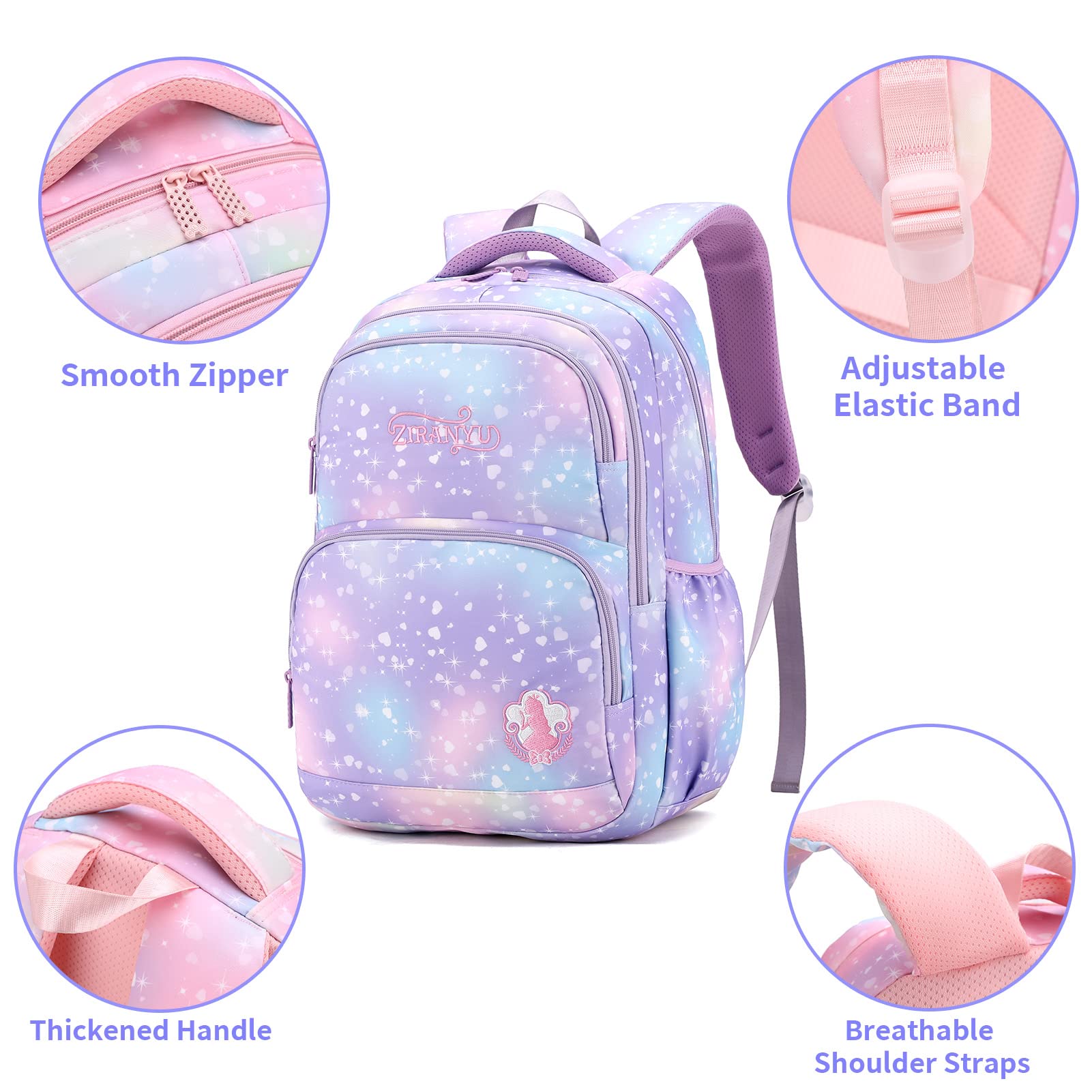 DNSHAN New 3PCS Girls Backpacks Elementary,Primary School Kids Girls Backpack with Lunch Box Pencil Box, 3 in 1 Lightweight Shoulder Bag,Purple