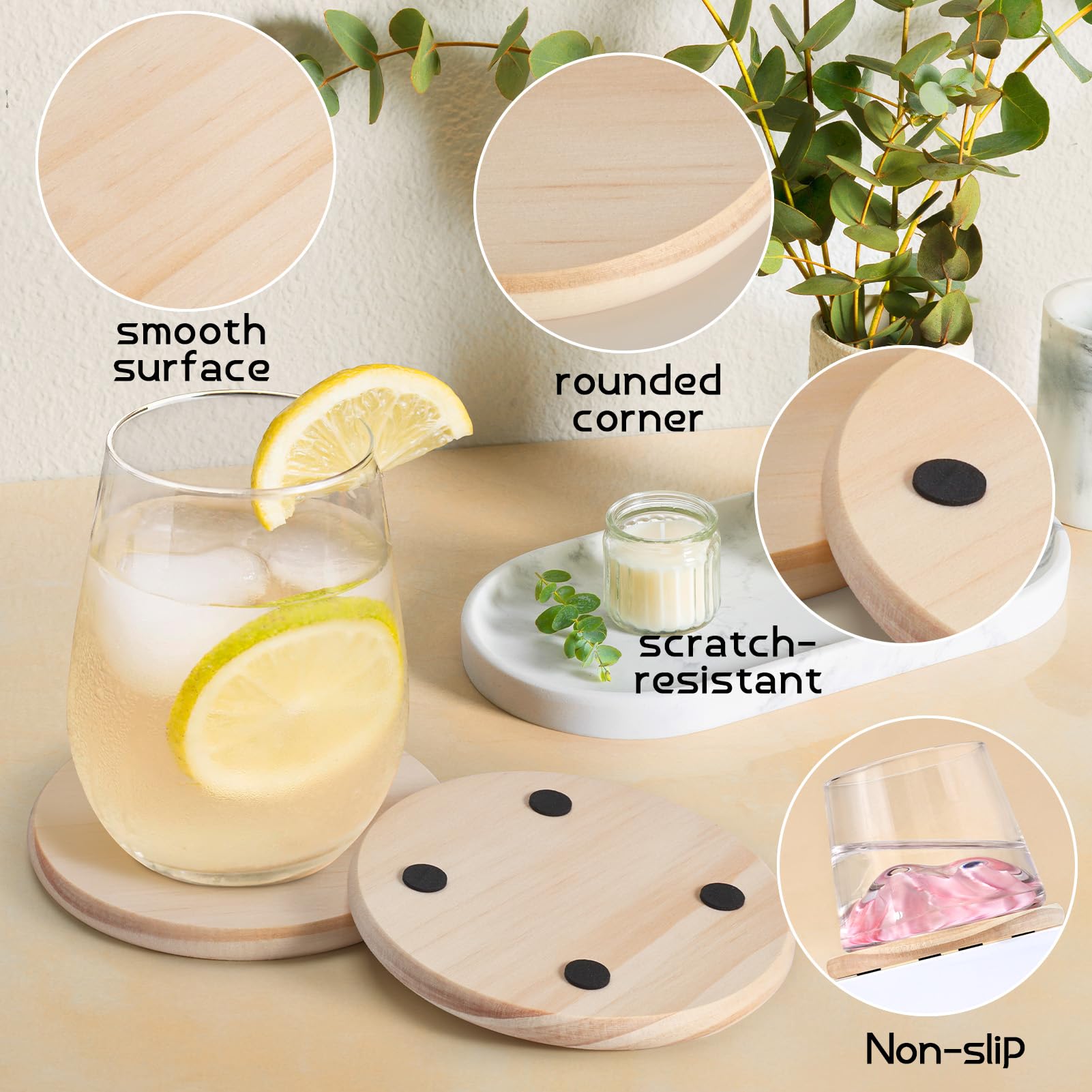 24 Pack Unfinished Wood Coasters, GOH DODD 4" Wood Slices for Nature Crafts & Wedding Decoration, Blank Coasters Wood Kit for DIY Architectural Models Drawing Painting Wood Engraving, Round