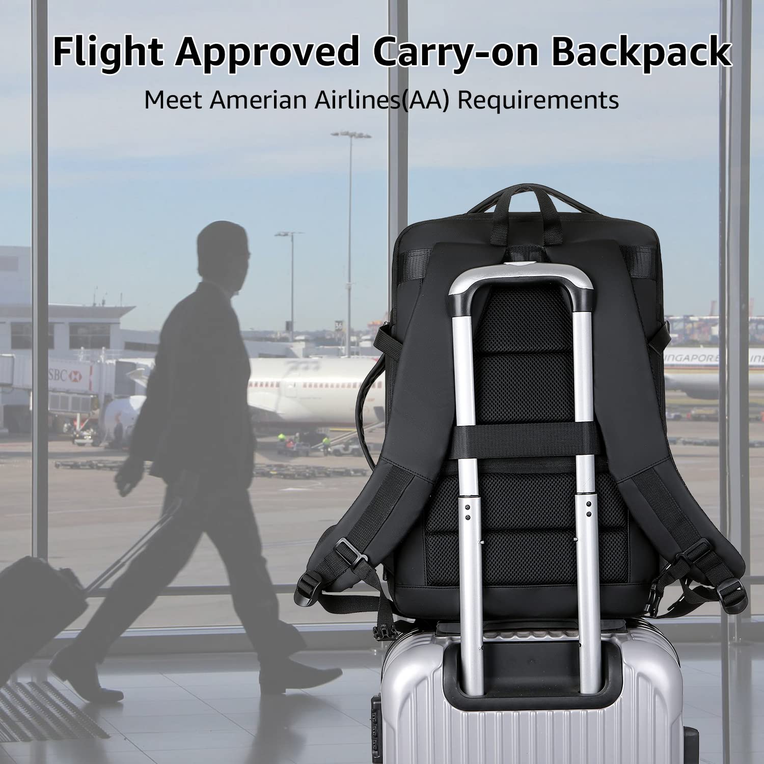 Refutuna Carry On Backpak, 40L Flight Approved Luggage Backpack for Men Women, Expandable Water Resistant Travel Backpack Fits 17.3 Inch Laptop(Black)