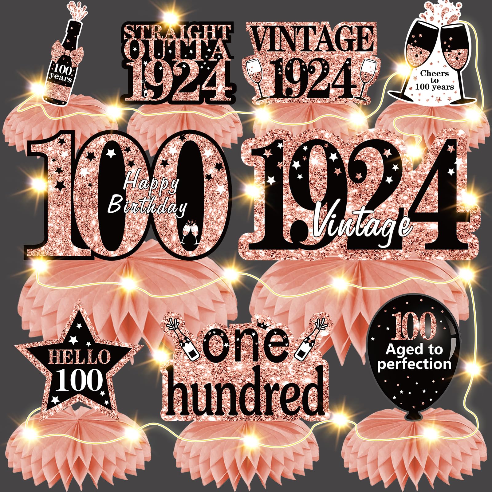 9Pcs 40th Birthday Decorations Honeycomb Centerpieces for Women, Rose Gold Pink Happy 40 Birthday Table Toppers Party Supplies, Vintage 1983 Aged to Perfection Birthday Table Sign Decor