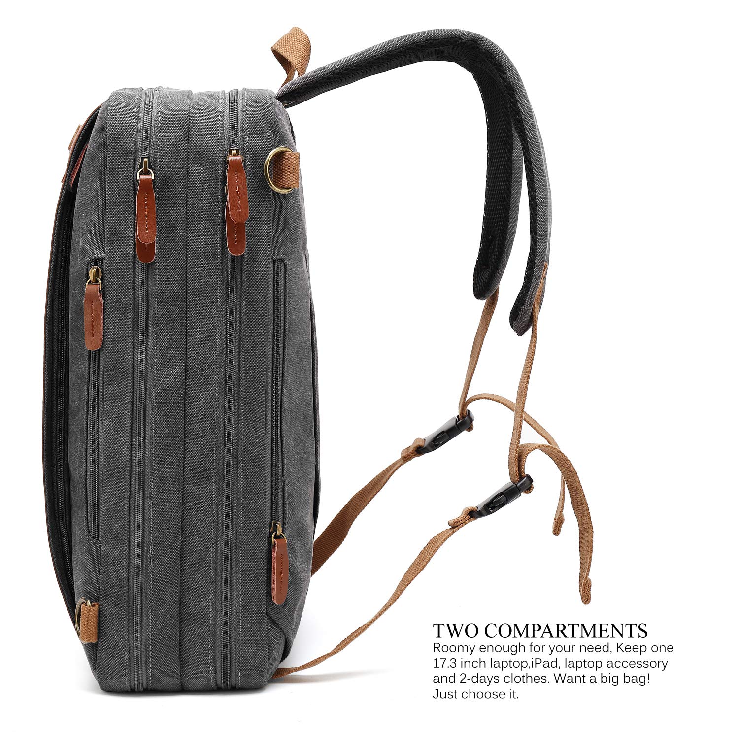 CoolBELL Convertible Backpack Shoulder bag Messenger Bag Laptop Case Business Briefcase Leisure Handbag Multi-functional Travel Rucksack Fits 17.3 Inch Laptop For Men / Women / Travel (Canvas Black)