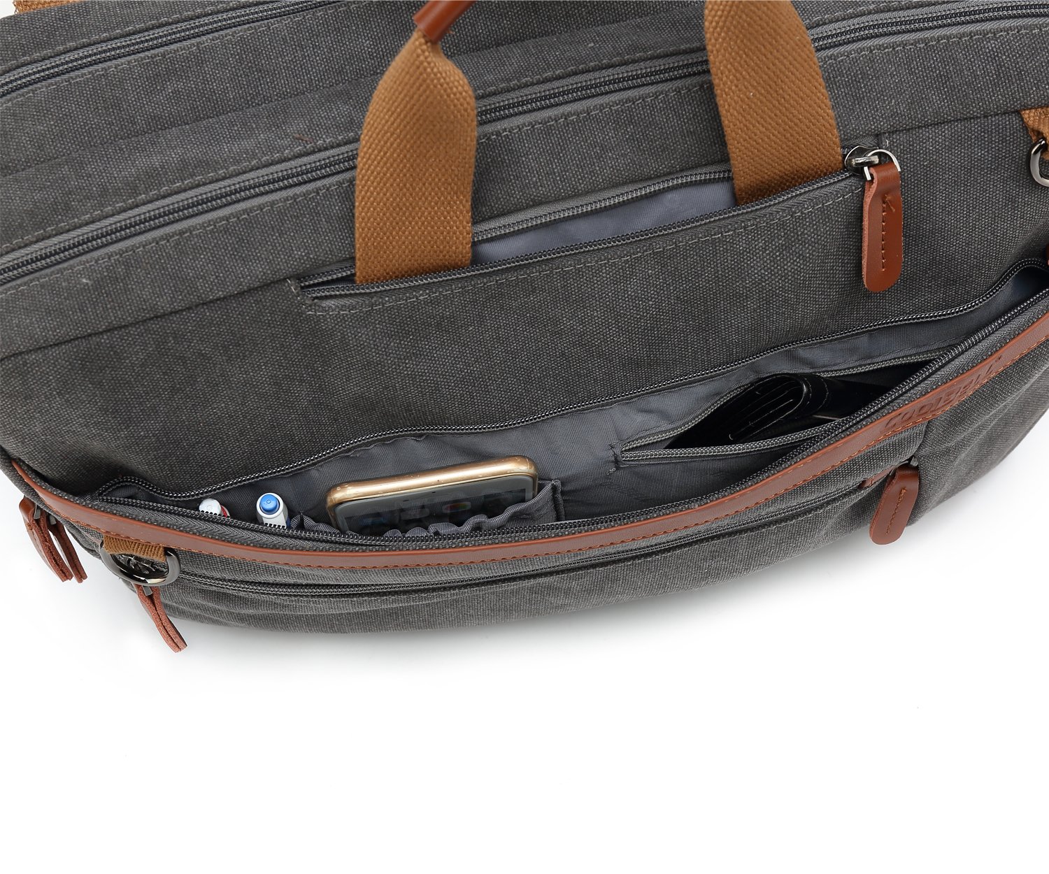 CoolBELL Convertible Backpack Shoulder bag Messenger Bag Laptop Case Business Briefcase Leisure Handbag Multi-functional Travel Rucksack Fits 17.3 Inch Laptop For Men / Women / Travel (Canvas Black)