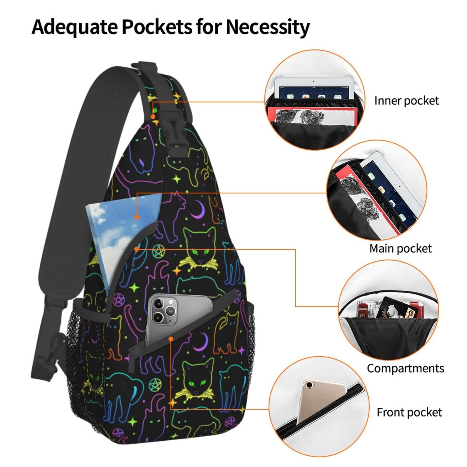 Fylybois Cat Sling Bag For Travel Chest Backpack For Women Casual Daypack For Running Hiking Cycling Gifts