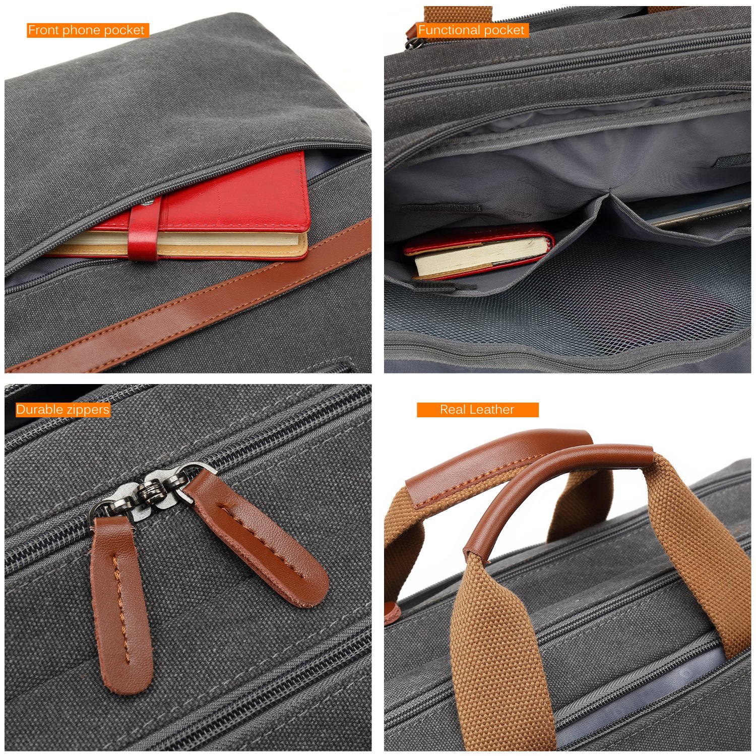 CoolBELL Convertible Backpack Shoulder bag Messenger Bag Laptop Case Business Briefcase Leisure Handbag Multi-functional Travel Rucksack Fits 17.3 Inch Laptop For Men / Women / Travel (Canvas Black)