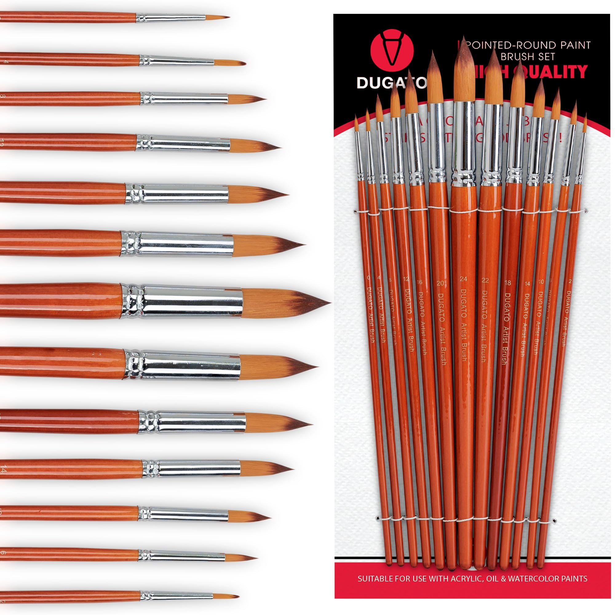 Artist Watercolor Paint Brushes Set 13pcs - Round Pointed Tip Soft Anti-Shedding Nylon Hair Wood Long Handle - Detail Paint Brush for Watercolor, Acrylics, Ink, Gouache, Oil, Tempera, Paint by Numbers