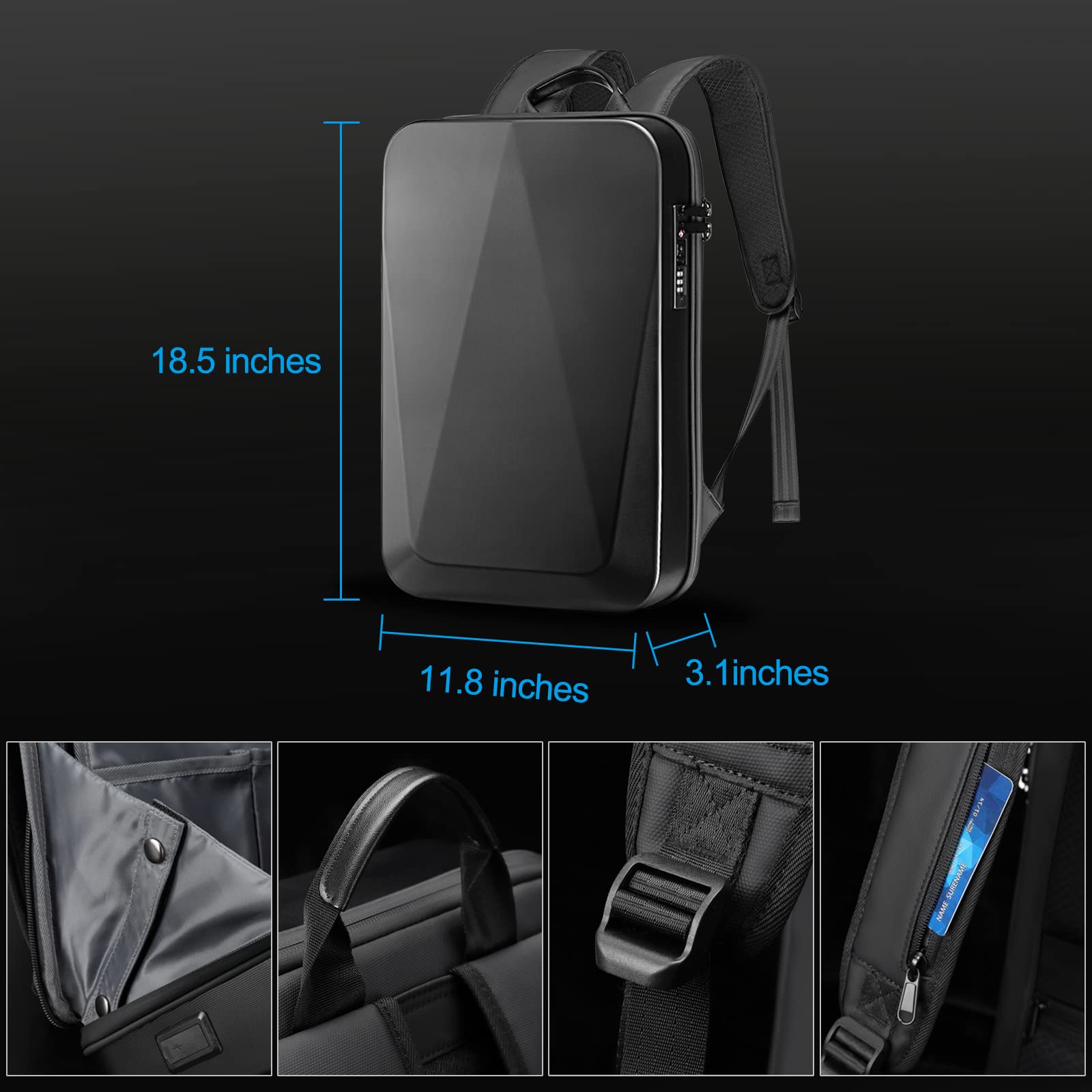 JUMO CYLY Anti-Theft Hard Shell Laptop Backpack, Waterproof Gaming Backpack with USB Charging Port Slim Bookbag with Lock For 17 Inch