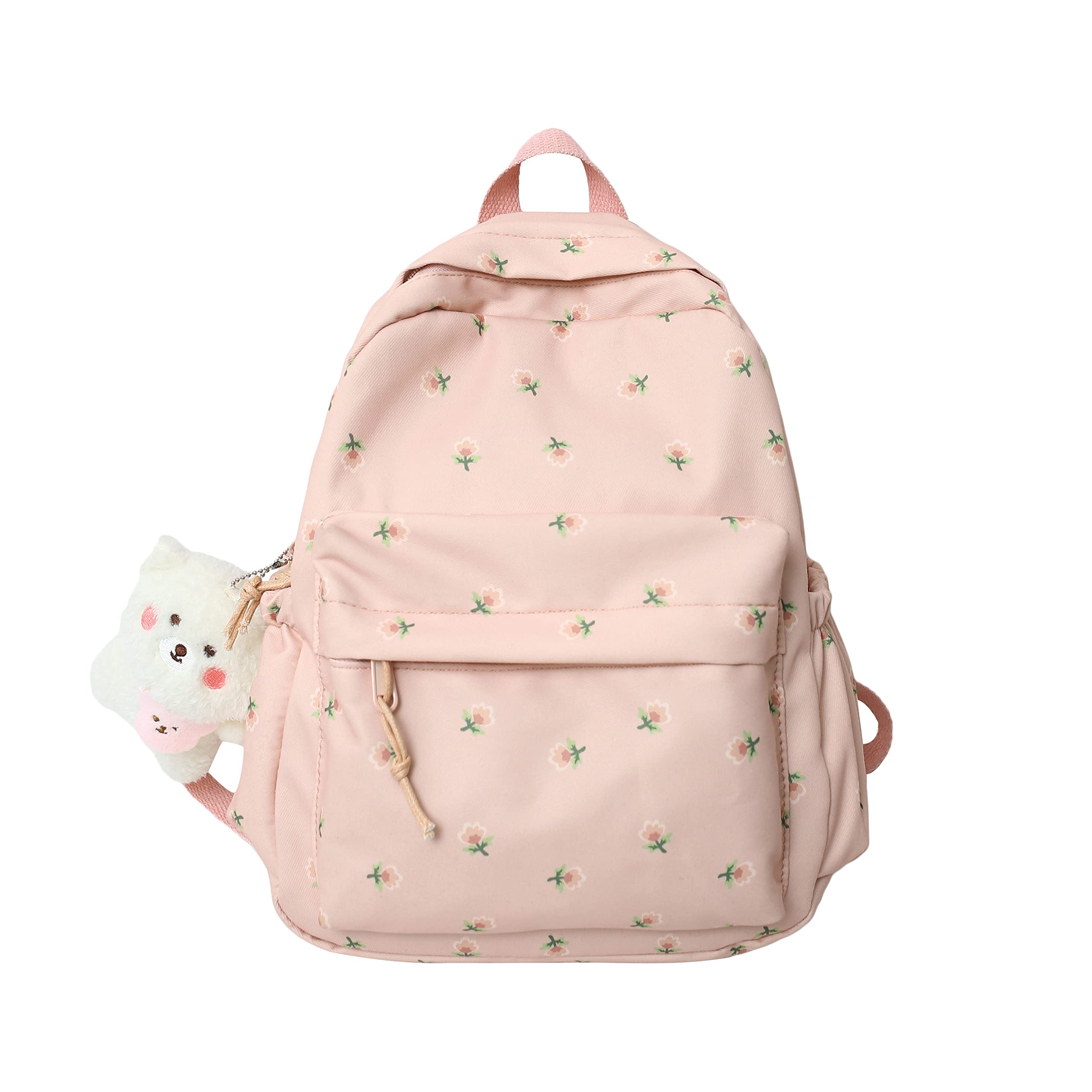 kakarin choyx Kawaii Backpack Mori Art Floral School Bag With Pendant 12.2 Inch Aesthetic Backpack Cute Backpack Medium School Bag (Pink, Middle)