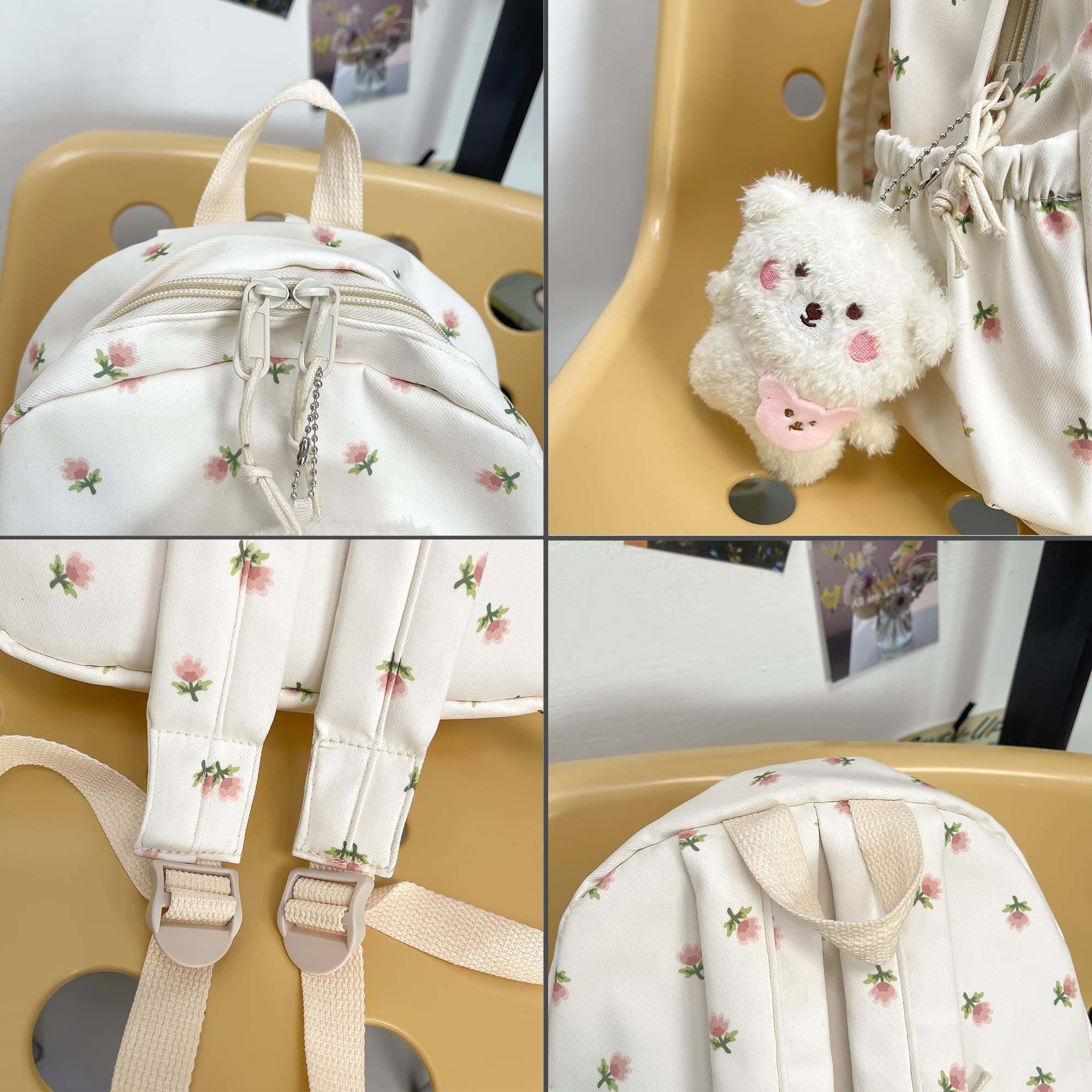 kakarin choyx Kawaii Backpack Mori Art Floral School Bag With Pendant 12.2 Inch Aesthetic Backpack Cute Backpack Medium School Bag (Pink, Middle)