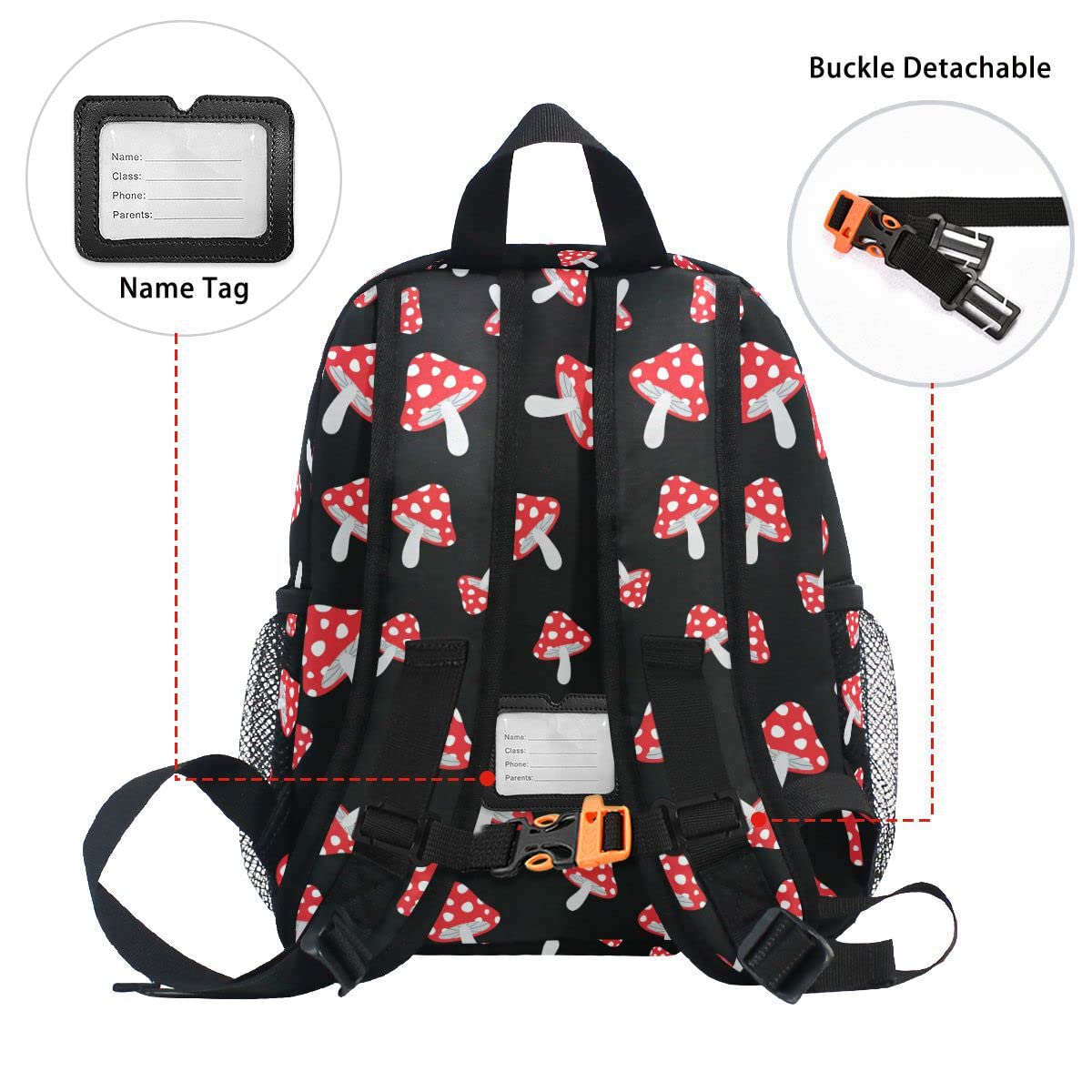 Fisyme Toddler Backpack Forest Mushrooms School Bag Kids Backpacks for Kindergarten Preschool Nursery Girls Boys, M