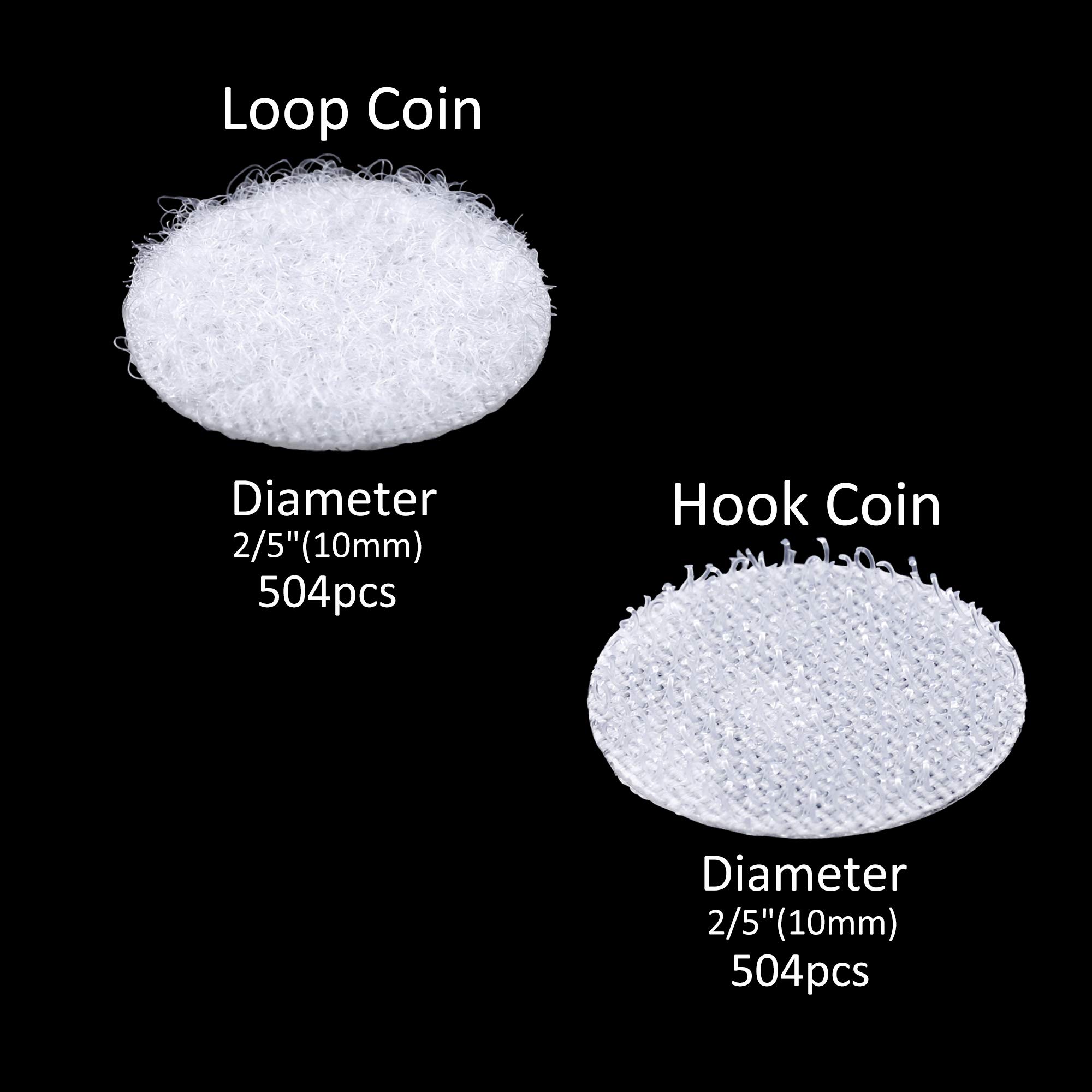 1008pcs Self Adhesive Dots ,2/5" 10mm Diameter Sticky Dots Back Coins Hook and Loop Tapes White Classroom Office Home