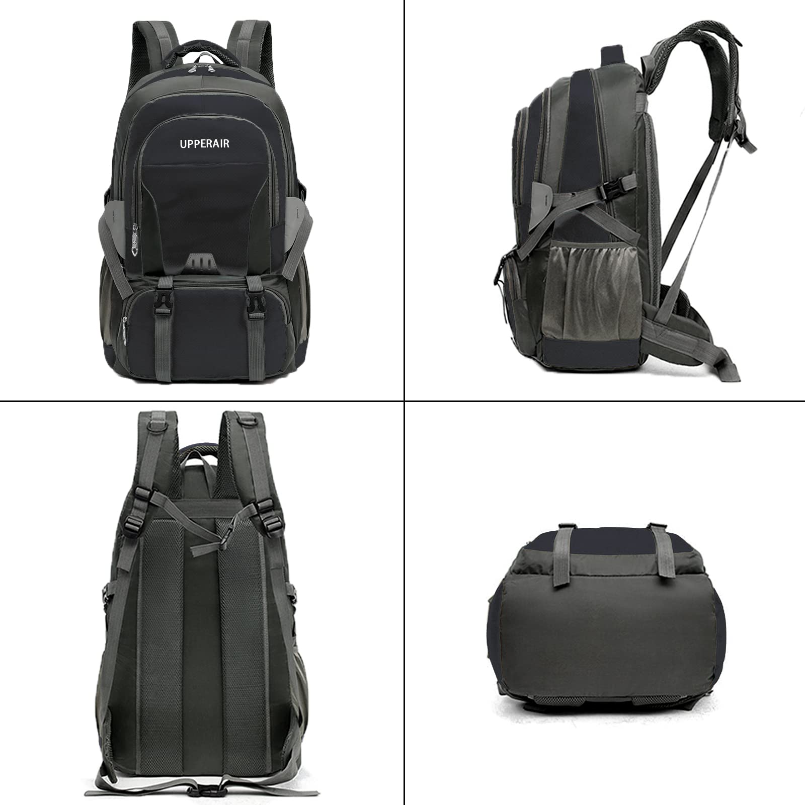 UPPERAIR Hiking Backpack 60L Camping Daypack Waterproof Lightweight Outdoor Ultralight Trekking Travel Backpacks for Men Women (Black)