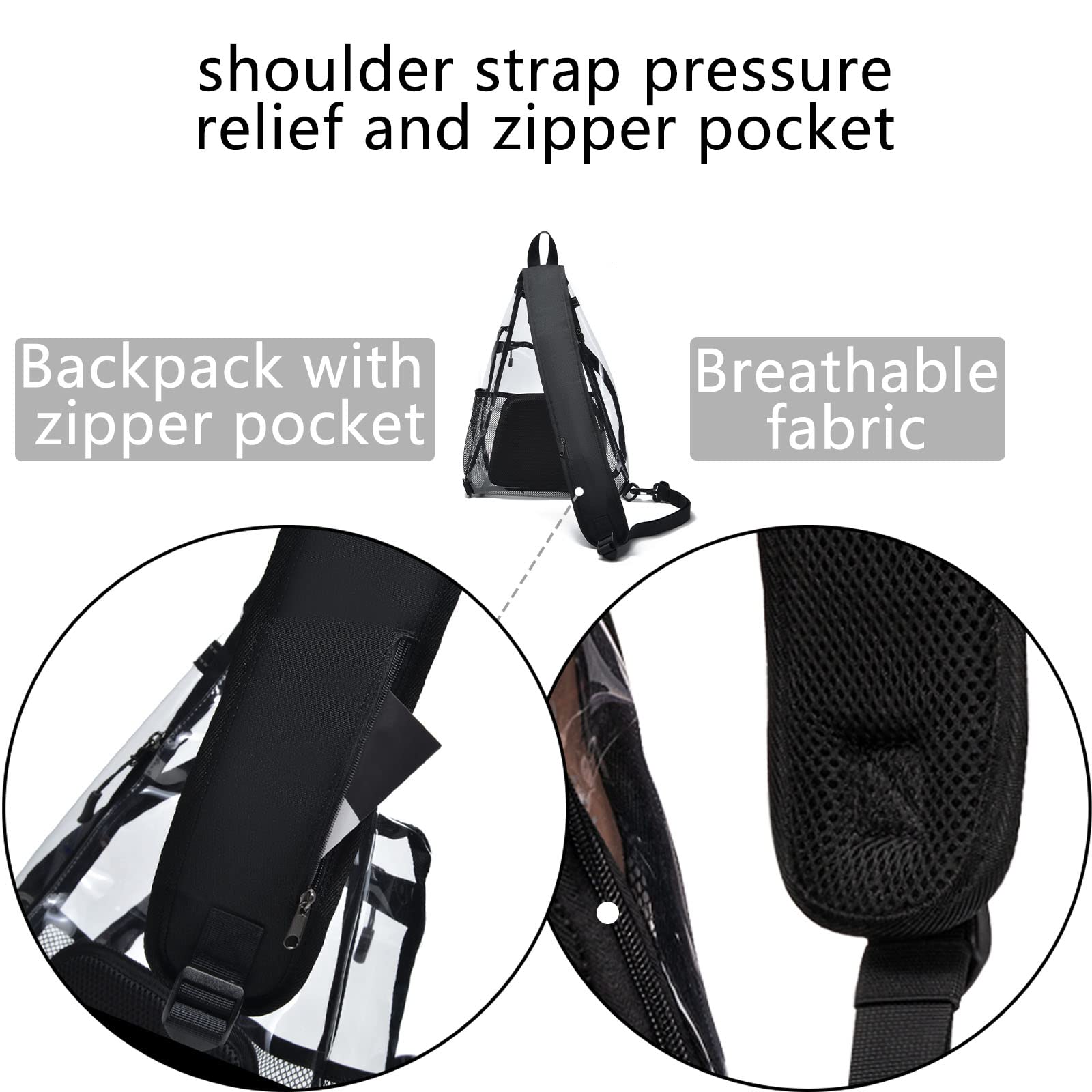 OSOCE Clear Sling Bag,Transparent Crossbody Bag with Reflective Belt,Zipper Shoulder Pocket, Breathable Back Cushion
