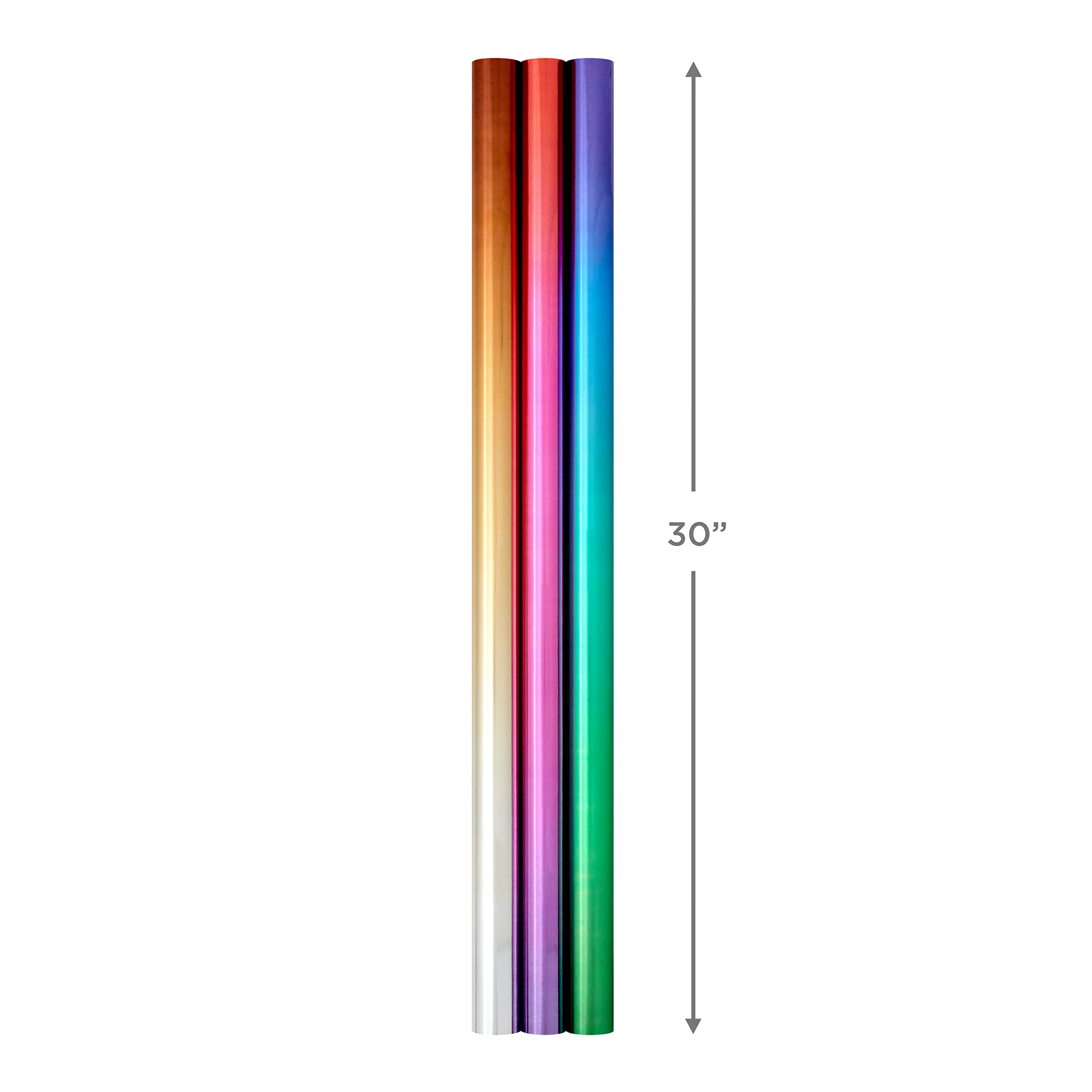 Hallmark Ombre Foil Wrapping Paper with Cut Lines on Reverse (3 Rolls: 60 sq. ft. ttl) Blue & Green, Silver & Gold, Red & Purple