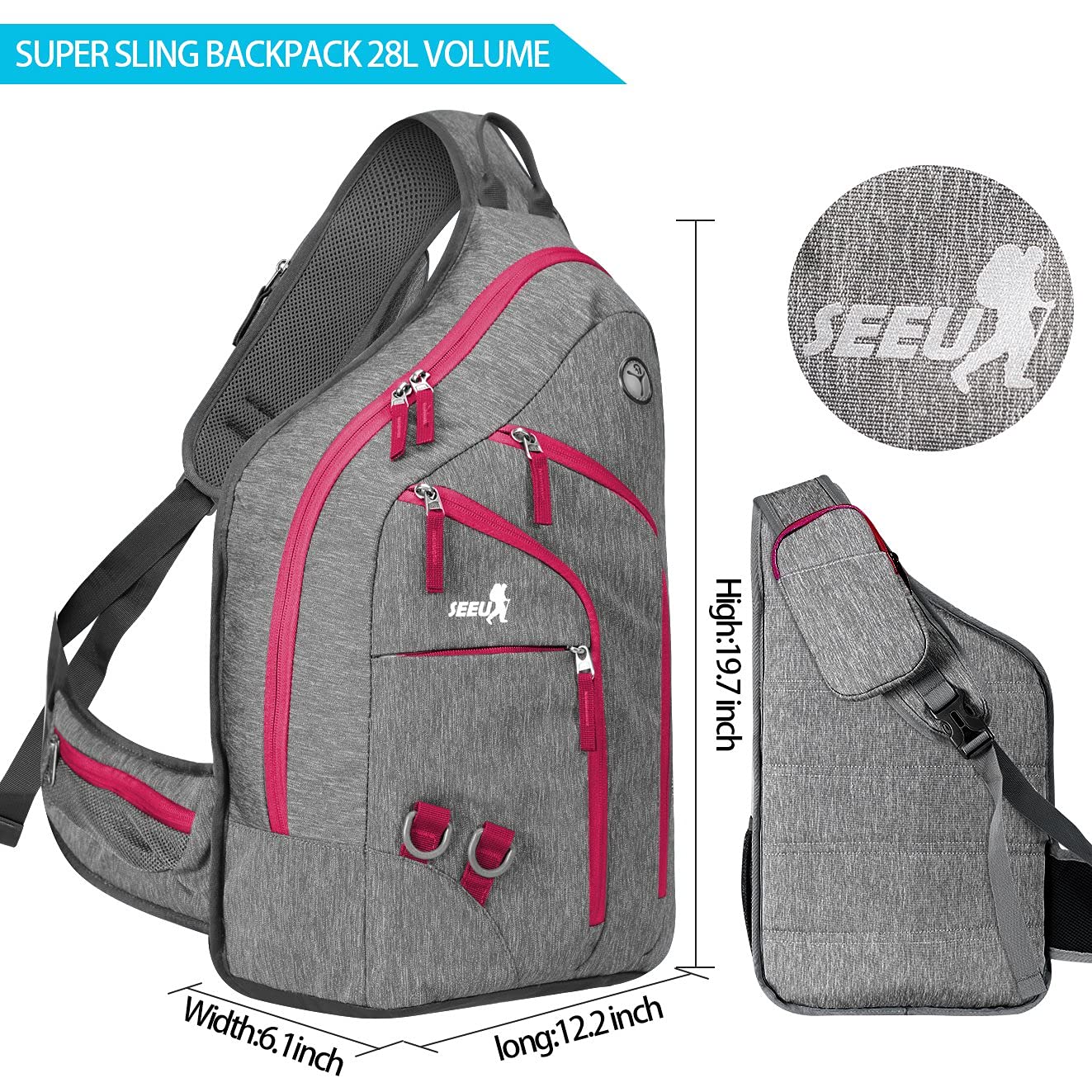 Plus Oversized Sling Backpack for Women, Durable Crossbody Backpack One Shoulder Backpack Daypack 28L