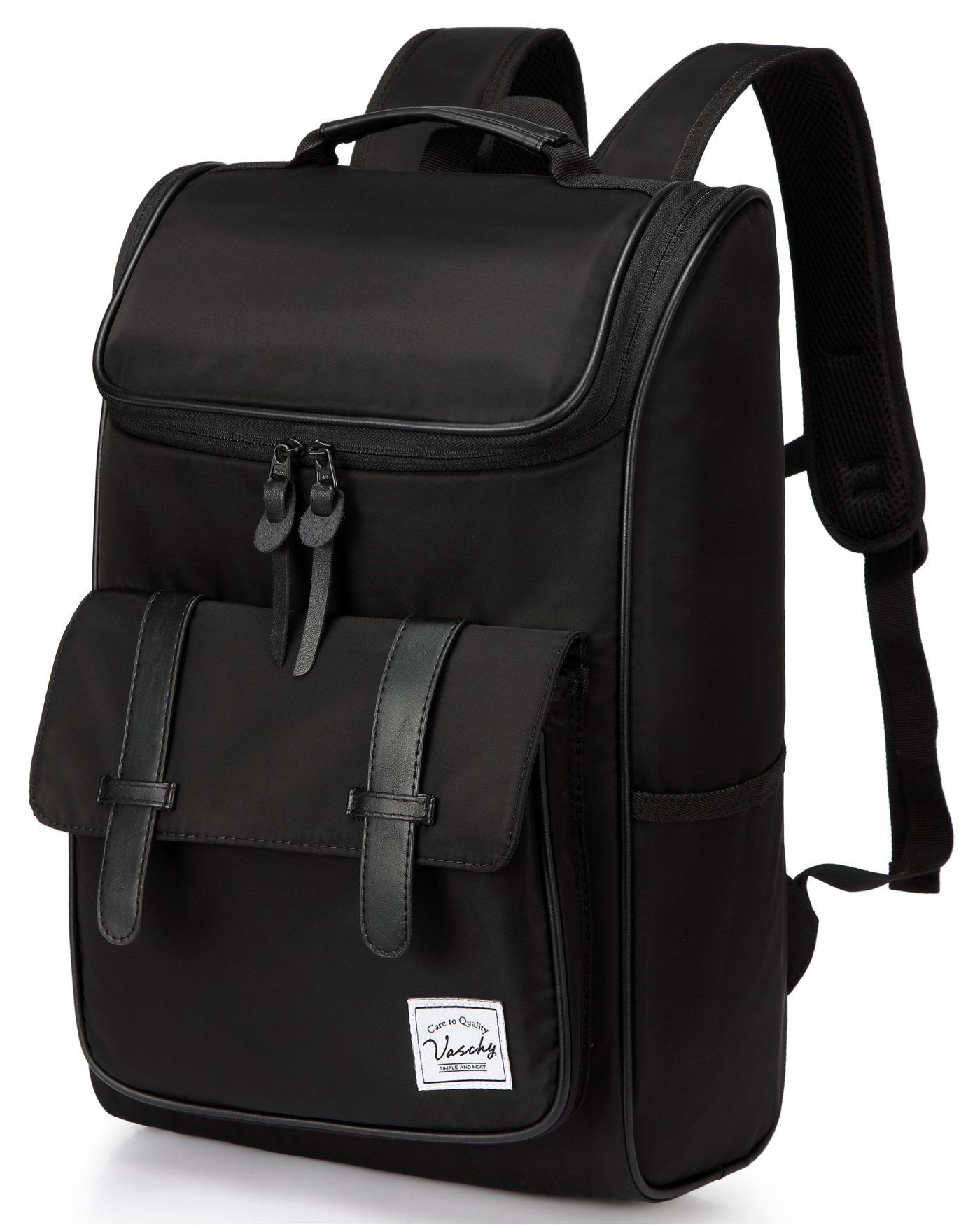 VASCHY Backpack for men, Vintage Water Resistant Daypack Rucksack College School Backpack with Padded 15.6 inch Laptop Compartment
