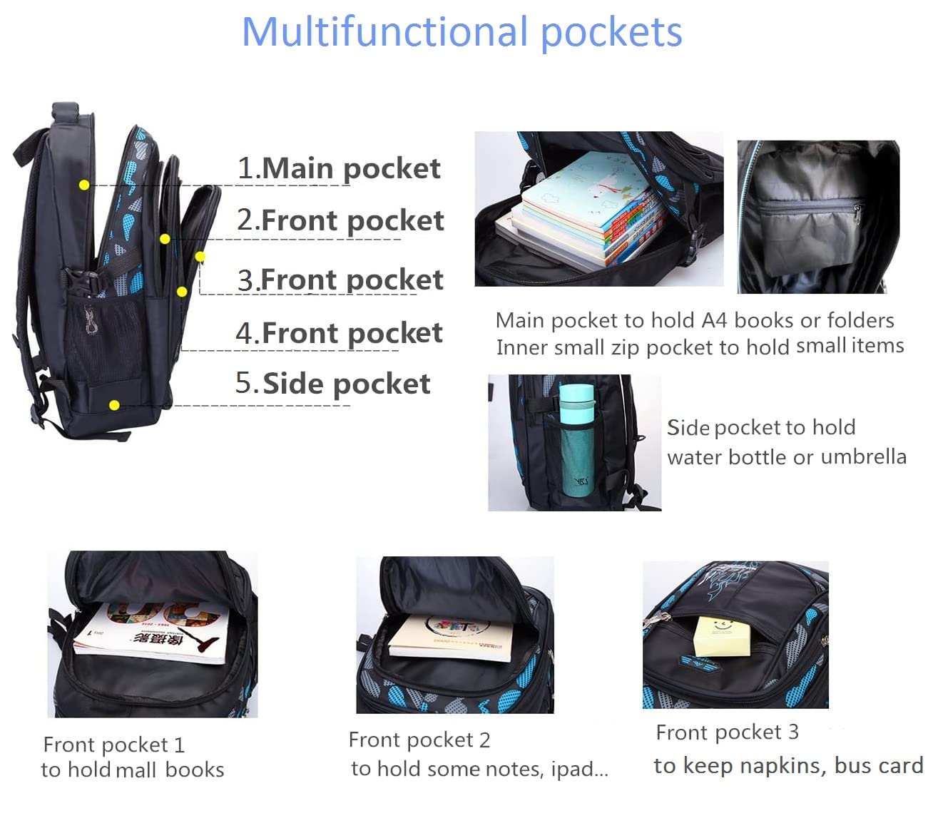 Camo-Print 3pcs Backpack Set with Lunch Bag Pencil Case Kids Elementary Middle School Bookbag for Teen Boys